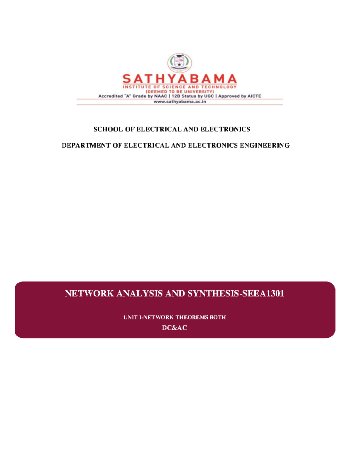 SEEA1301 - Tutoring - SCHOOL OF ELECTRICAL AND ELECTRONICS DEPARTMENT OF ELECTRICAL AND ...