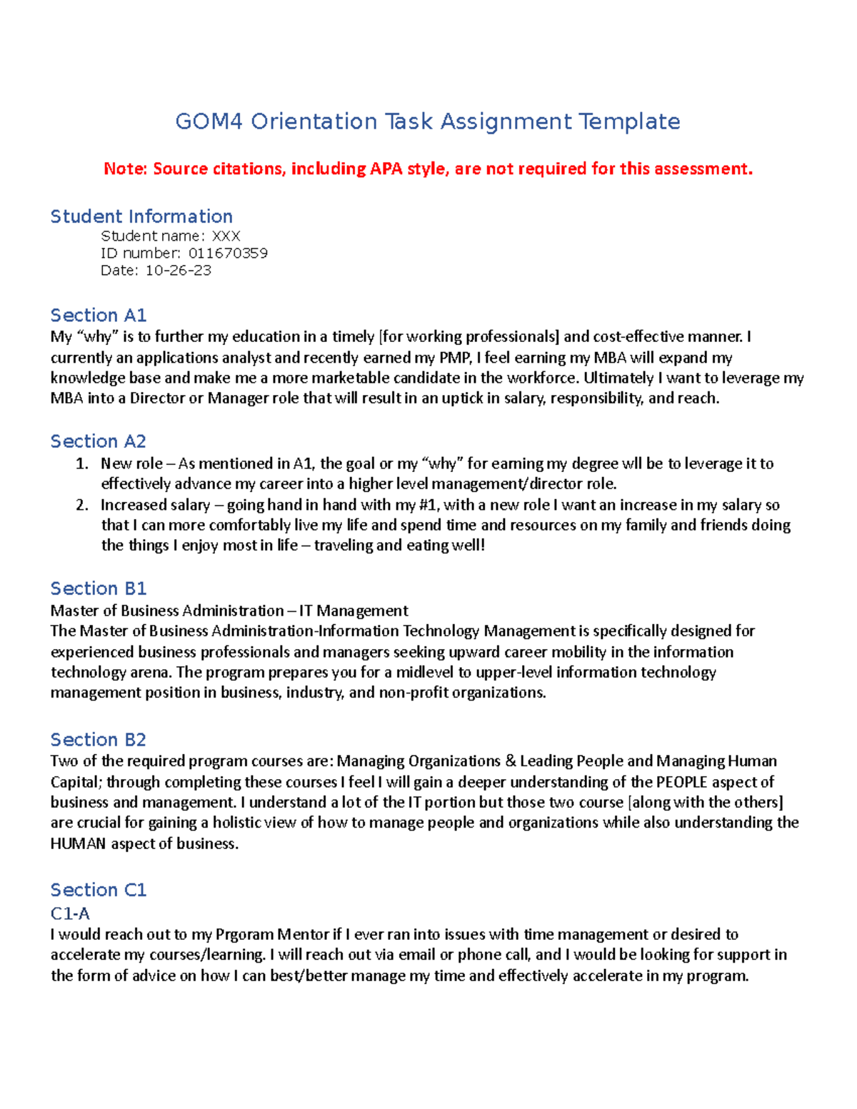 CM WGUOrientation Task - GOM4 Orientation Task Assignment Template Note: Source citations ...