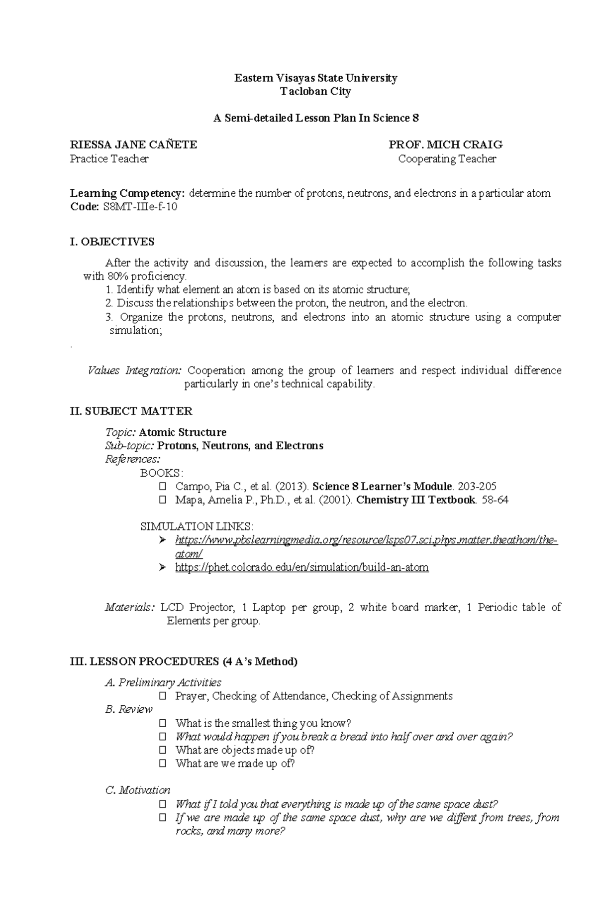 Lesson-plan-atomic-structure-semi-detailed-plan compress - Eastern ...