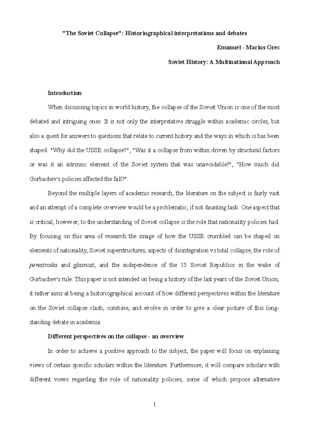 The Soviet Collapse Historiographical i - "The Soviet Collapse ...