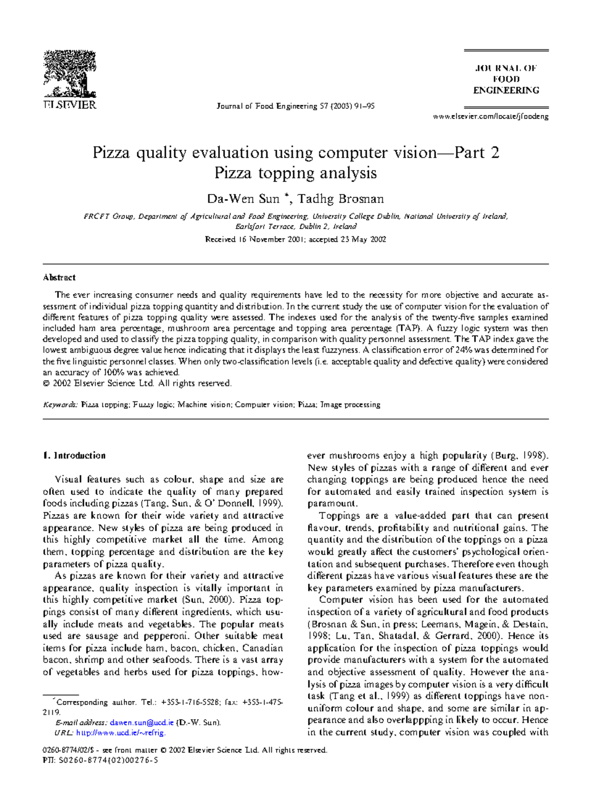 Pizza quality evaluation using computer vision––Part 2 - In the current ...