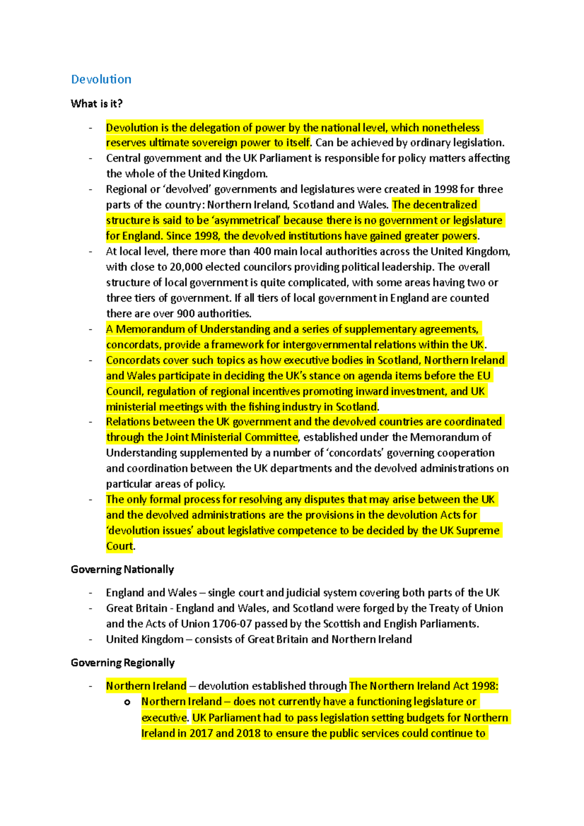 Devolution Revision Notes For Exam Devolution What Is It Devolution Is The Delegation Of