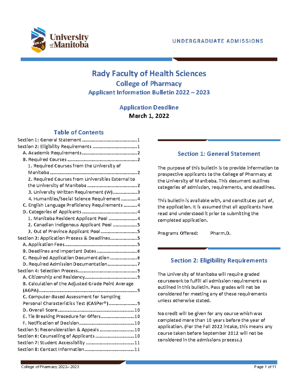 Pharmacy-bulletin admission guide - Rady Faculty of Health Sciences ...