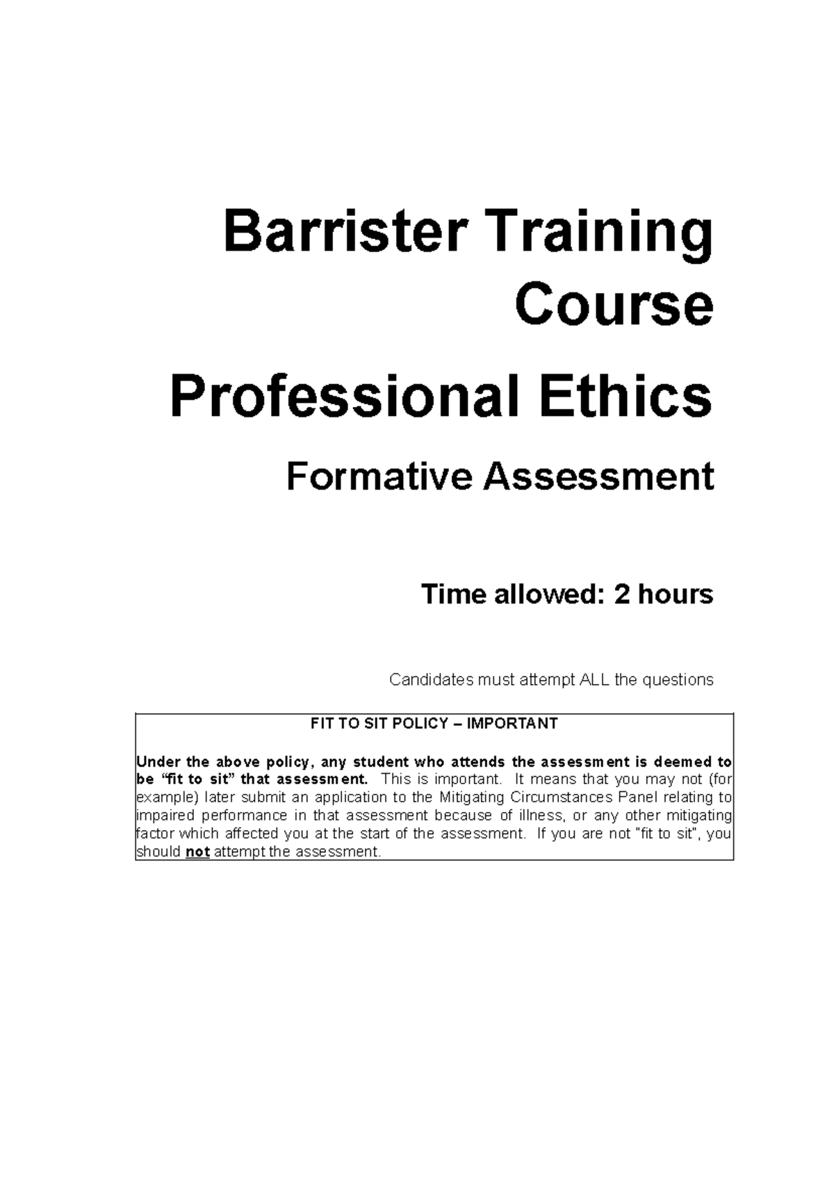 Professional ethics formative assessment - Barrister Training Course ...