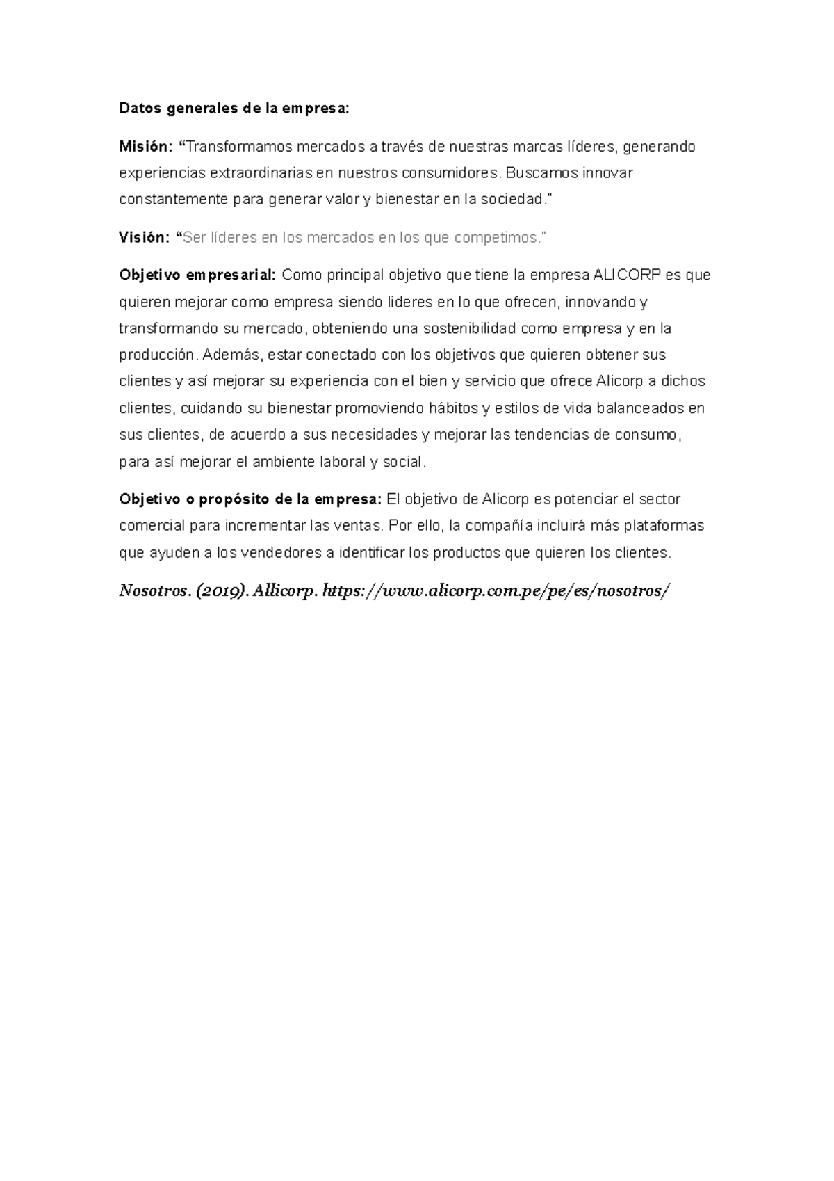 Datos generales de la empresa - Datos generales de la empresa: Misión ...