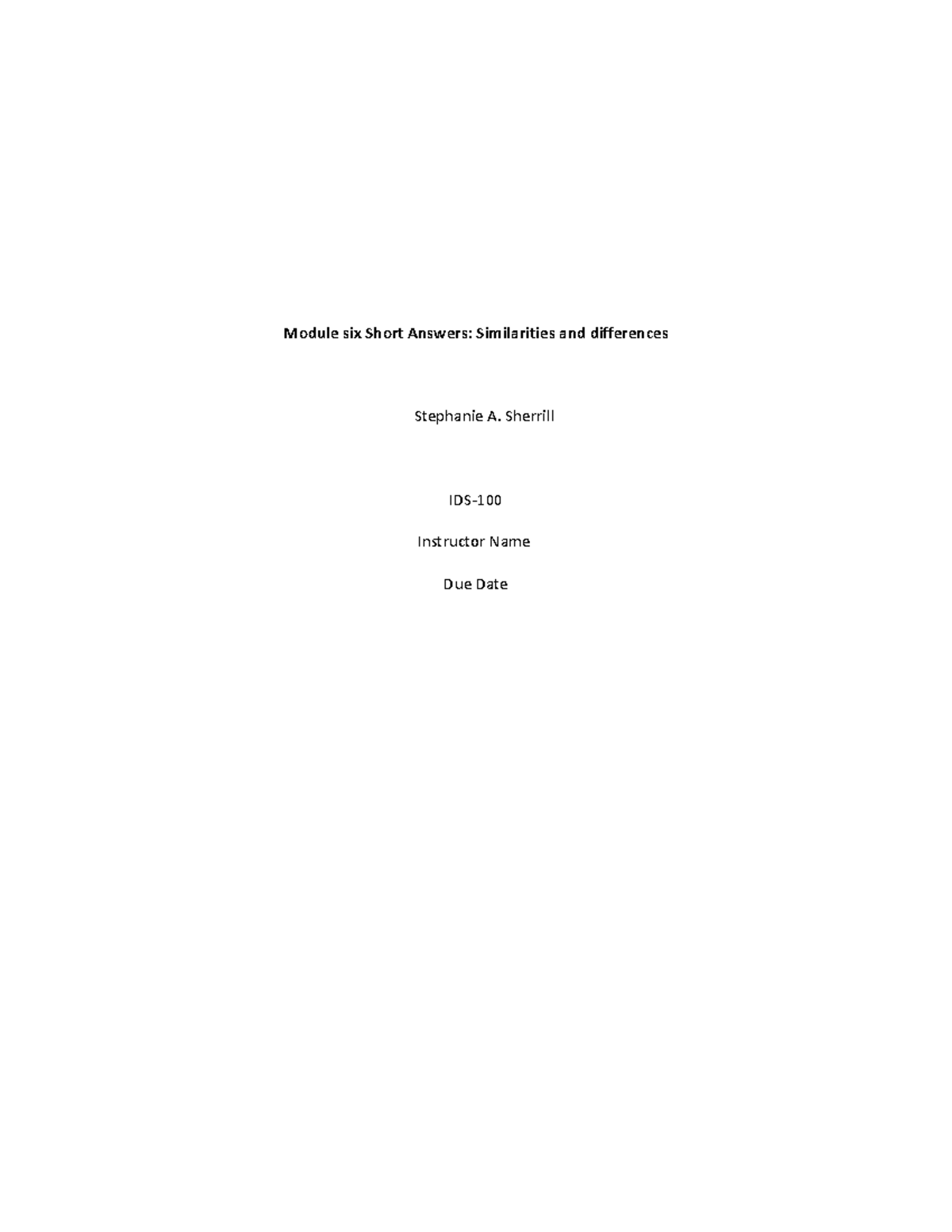 Document - module 6-2 - Module six Short Answers: Similarities and ...