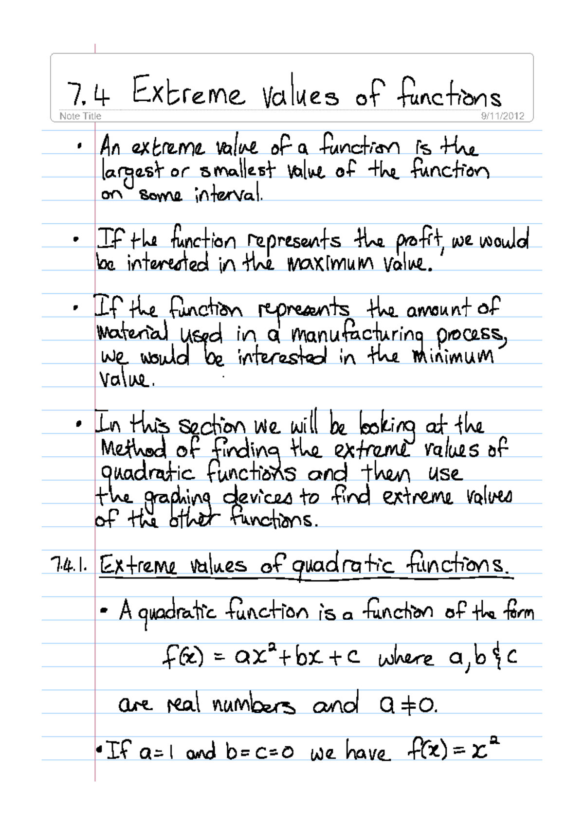 7.5 Extreme values of functions - MAT001 - MUT - Studocu