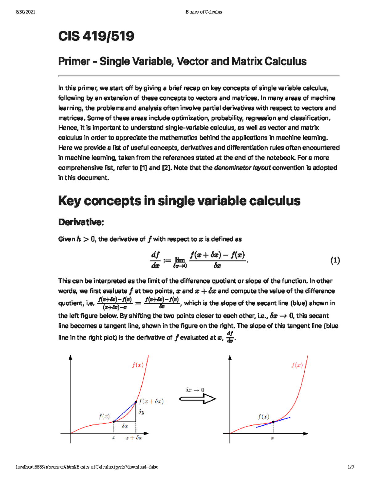 Basics of Calculus - pre req notes - CIS 419/ Primer - Single Variable ...
