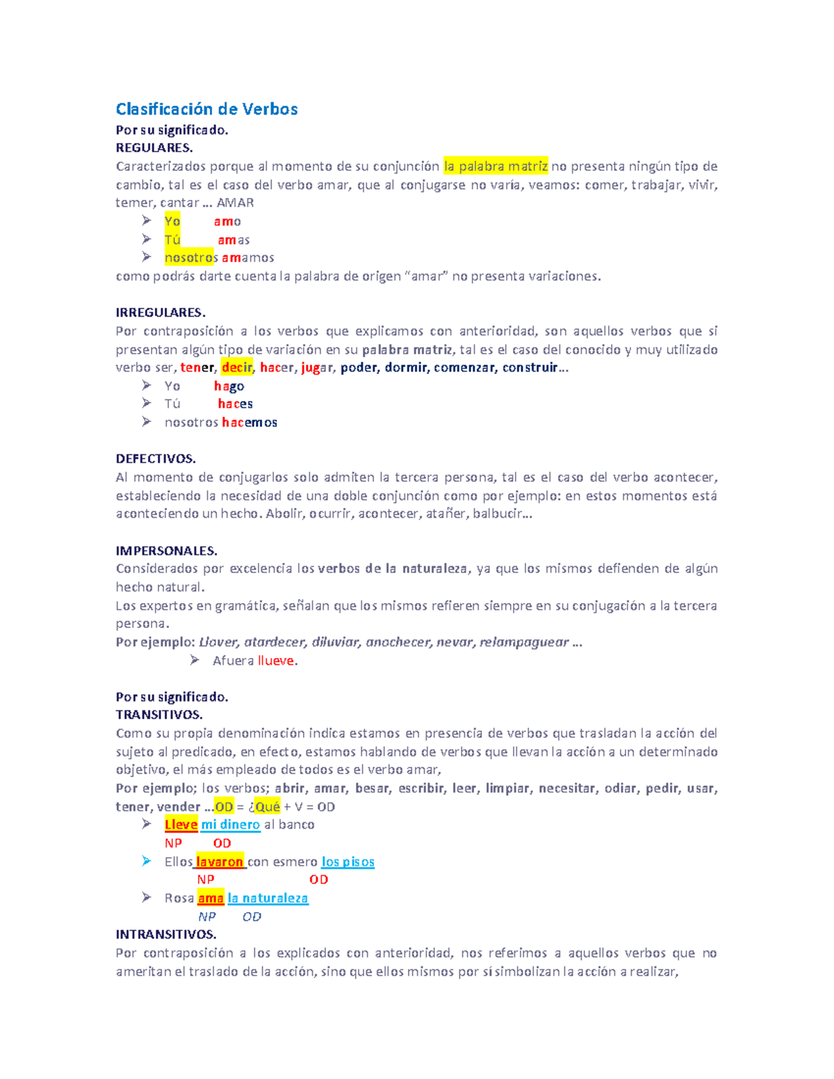 Clasificacion DEL Verbo 5TO - ClasificaciÛn de Verbos Por su ...