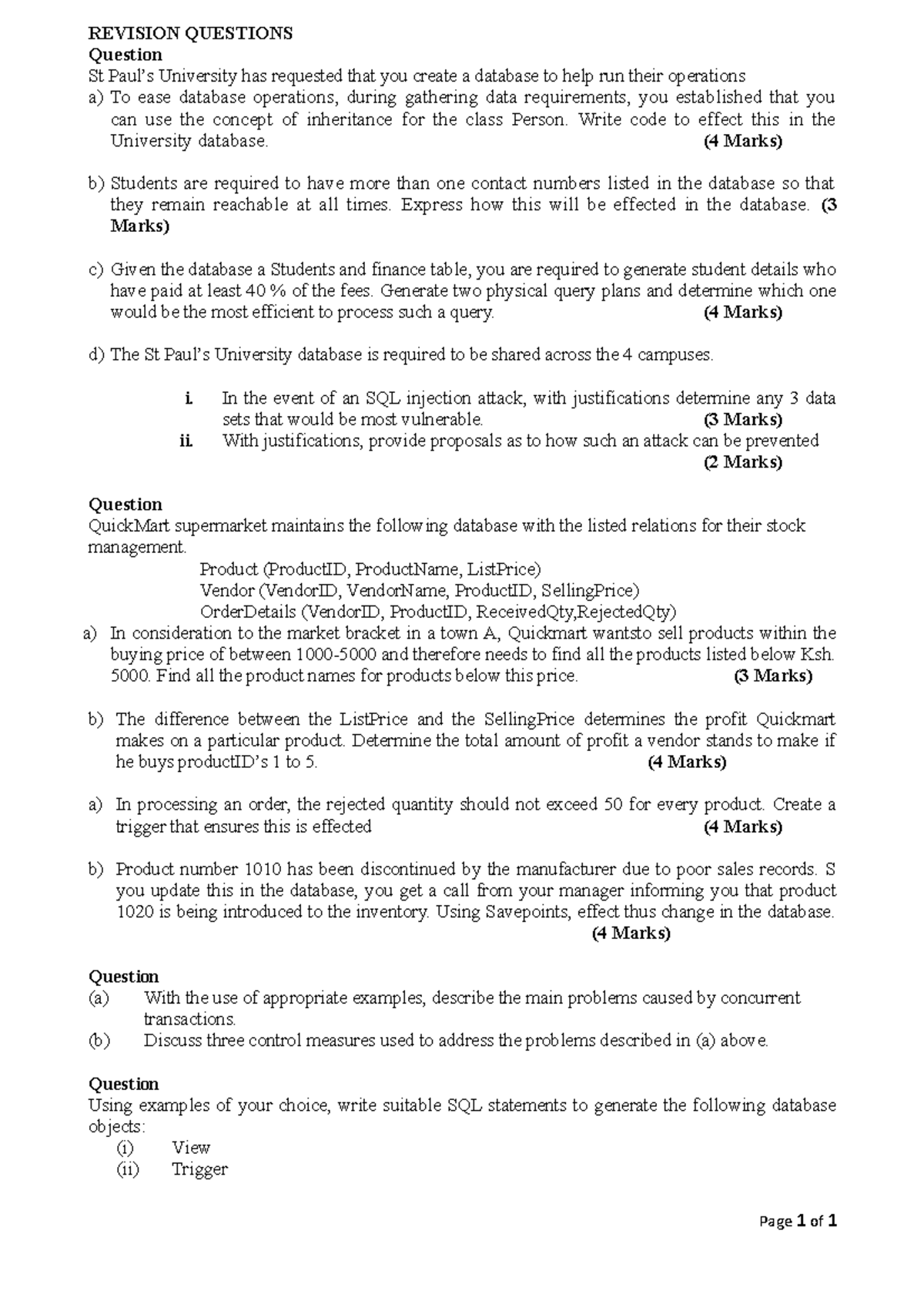 EXAM Revision Questions - Computerr Science - SPU - Studocu