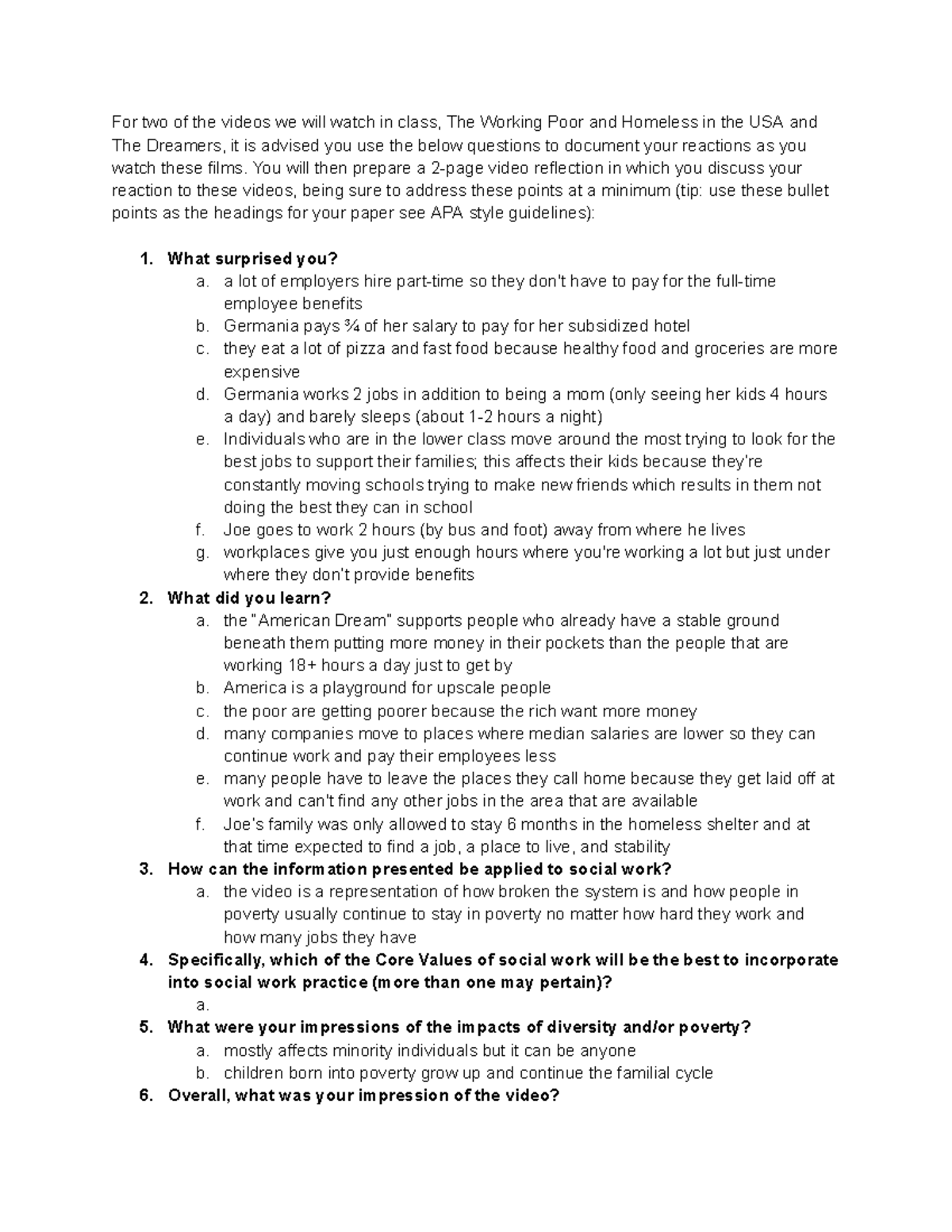 Video Reflection 1 Notes - For two of the videos we will watch in class ...