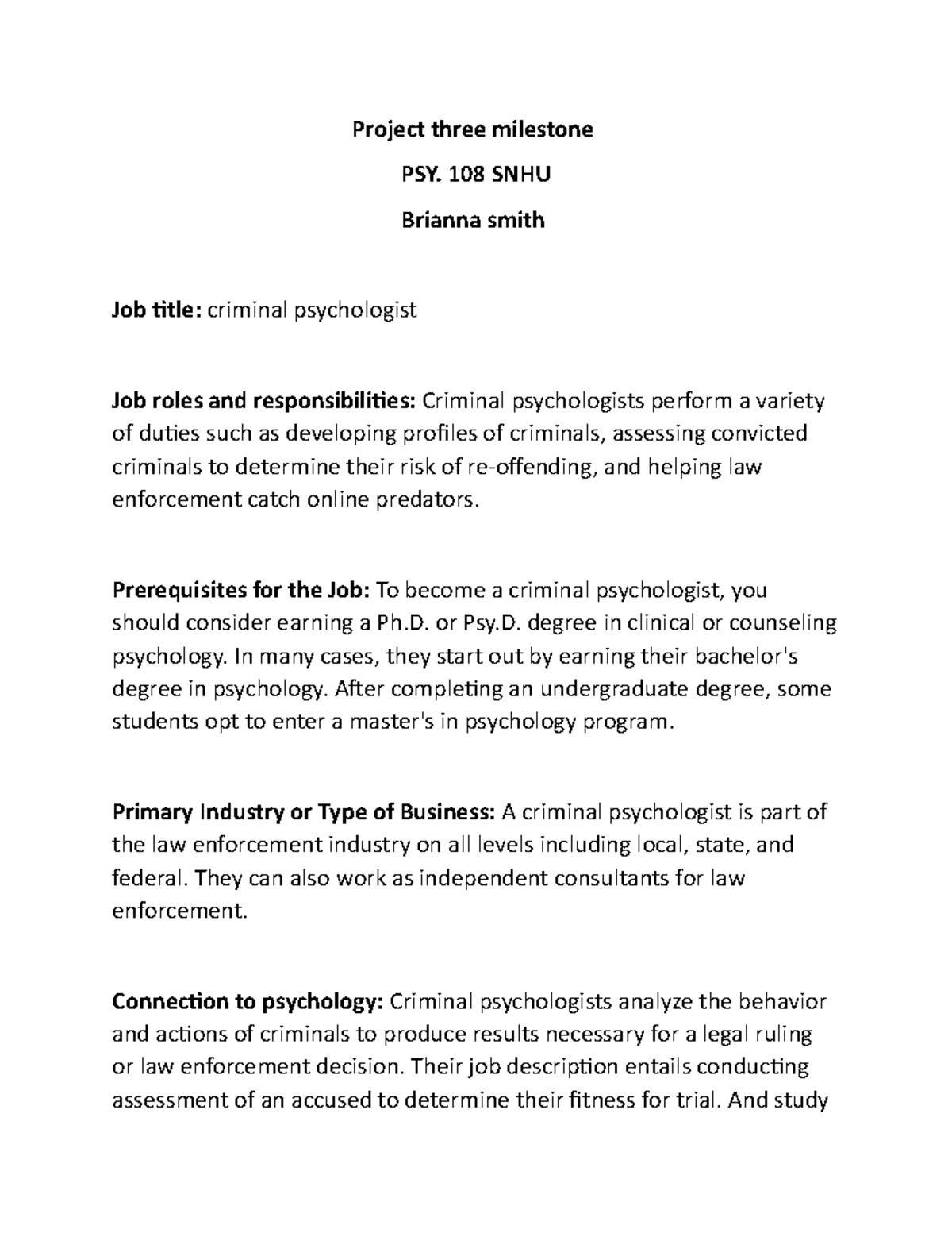 6-2 project three practice materials - Project three milestone PSY. 108 ...