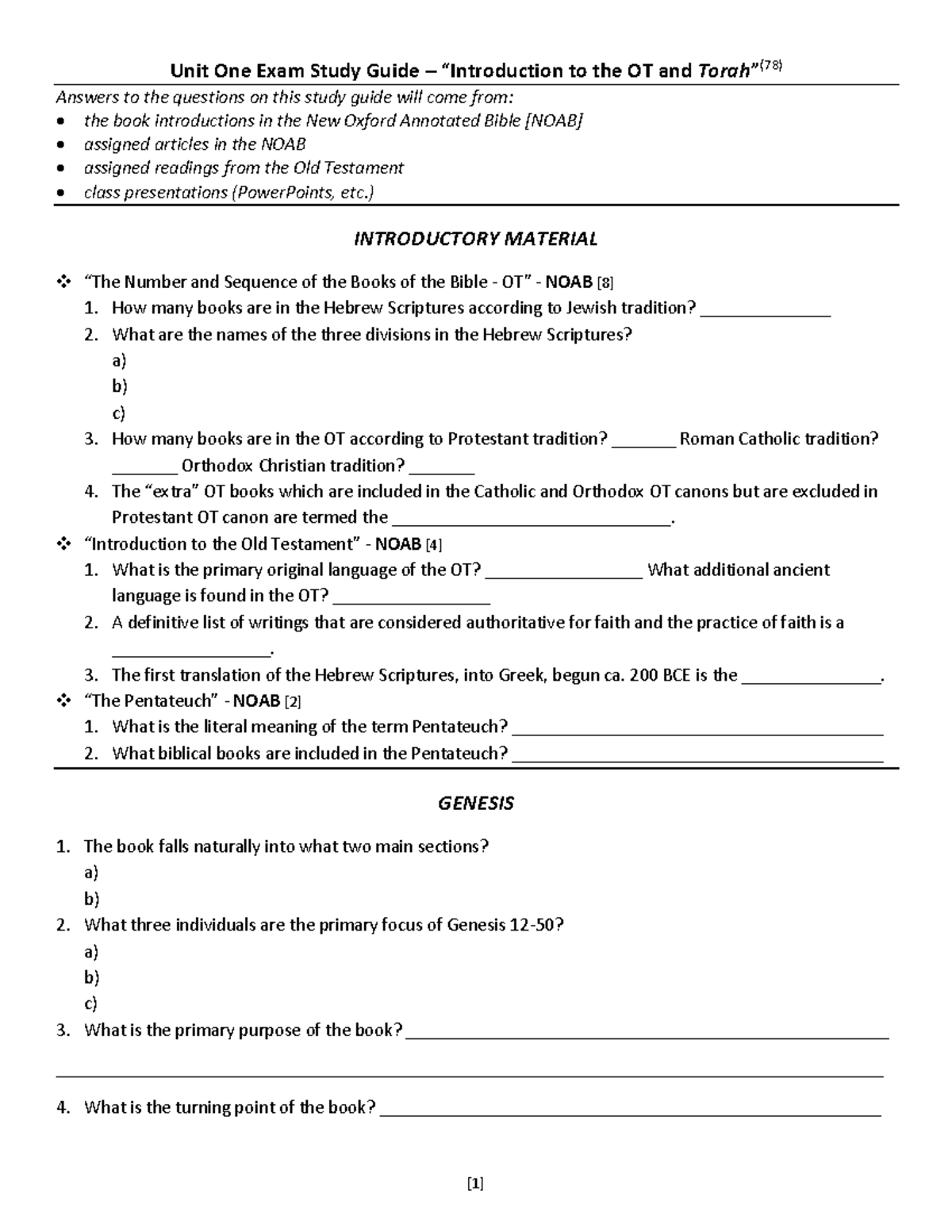 Unit One Exam Study Guide - ) INTRODUCTORY MATERIAL “The Number and ...