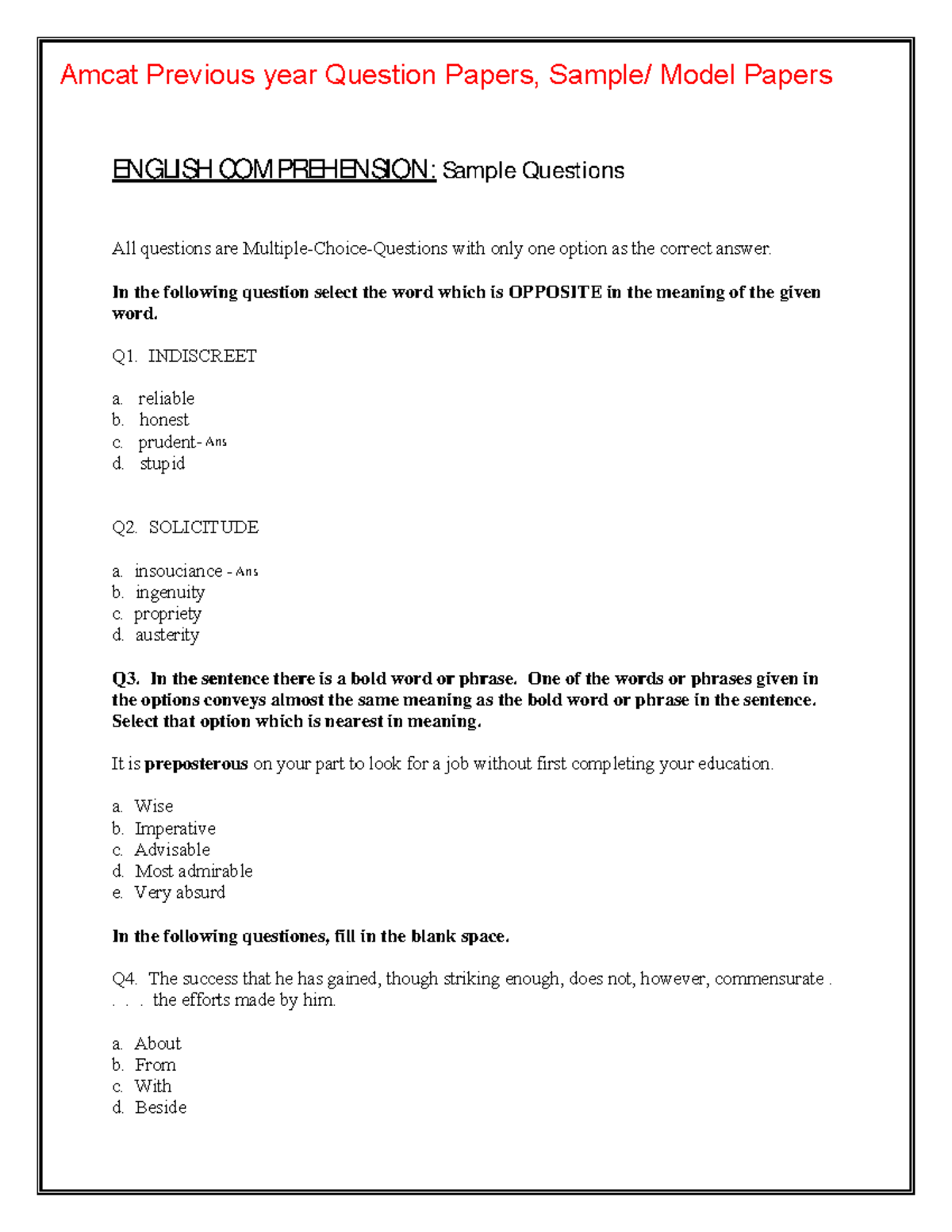 Java Programming English Comprehension All Questions Are Multiple Choice In The Following 