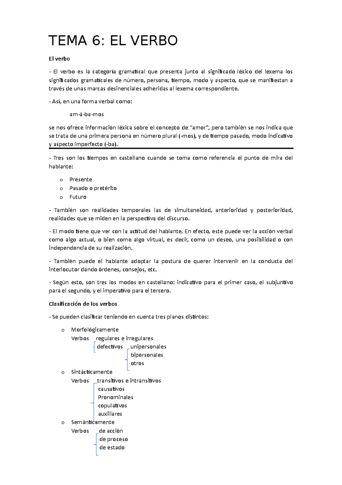 EL Verbo - TEMA 6: EL VERBO El verbo El verbo es la categoría ...