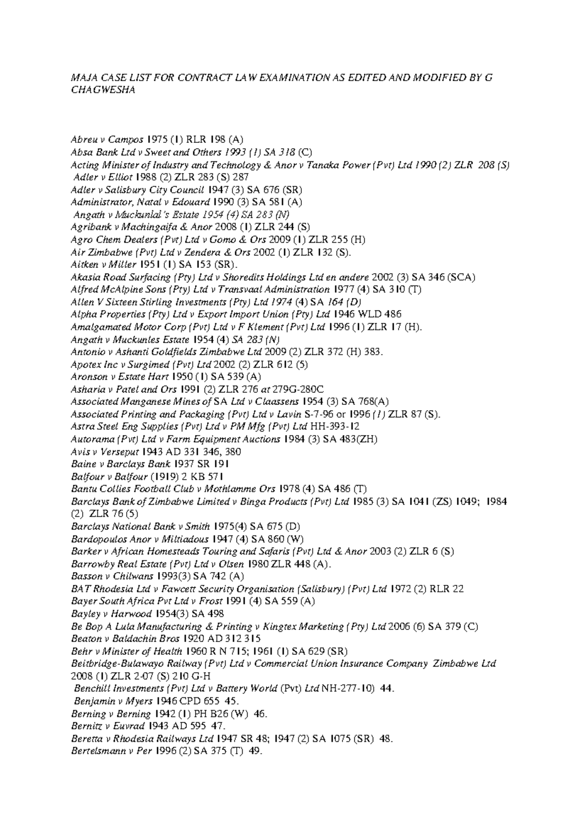 Contract law-CASE LIST (Autosaved) - MAJA CASE LIST FOR CONTRACT LAW ...