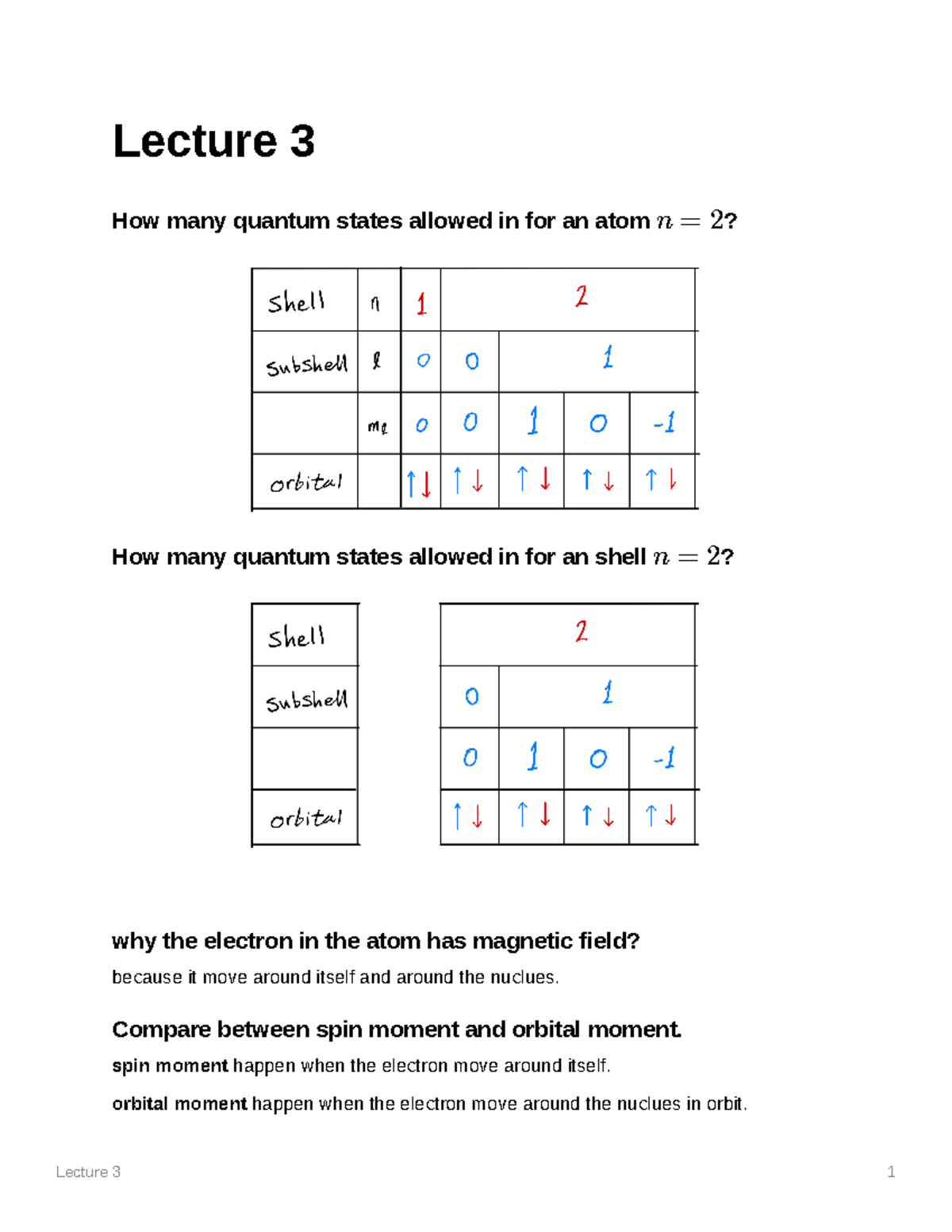 Atomic Lecture 3 - Lecture 3 How many quantum states allowed in for an ...