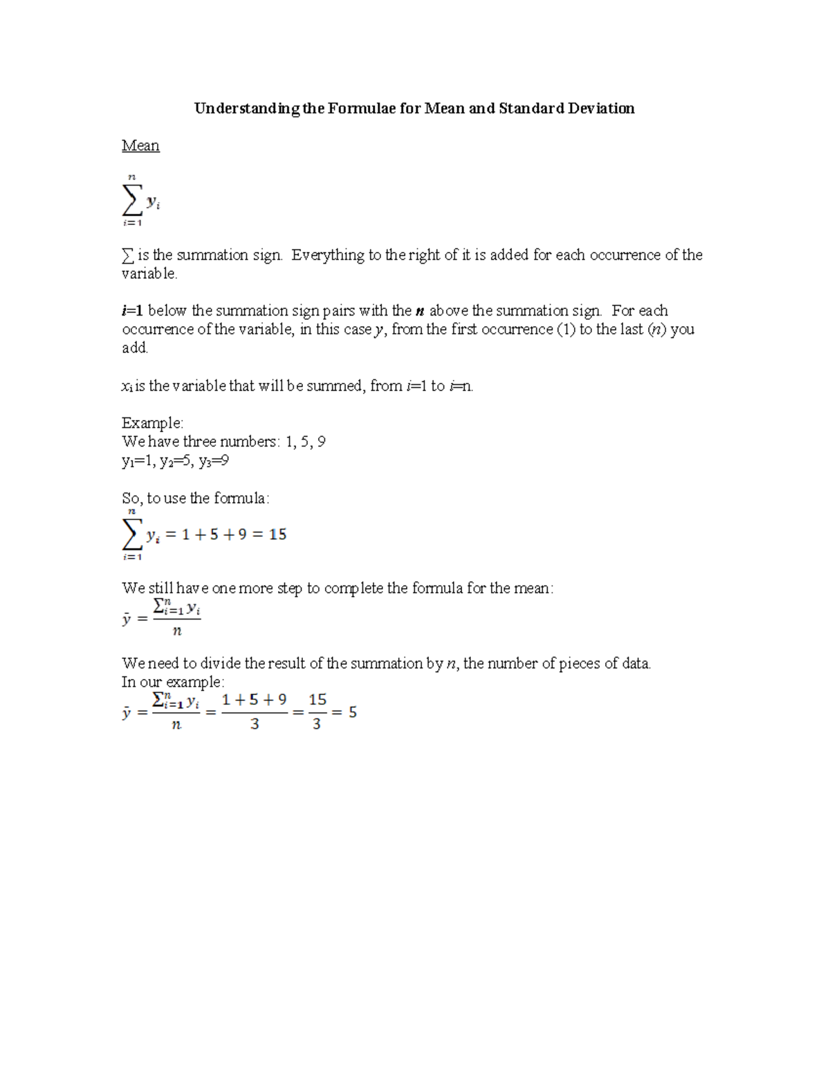 Understanding the Formula for Mean and Standard Deviation - Everything to the right of it is ...
