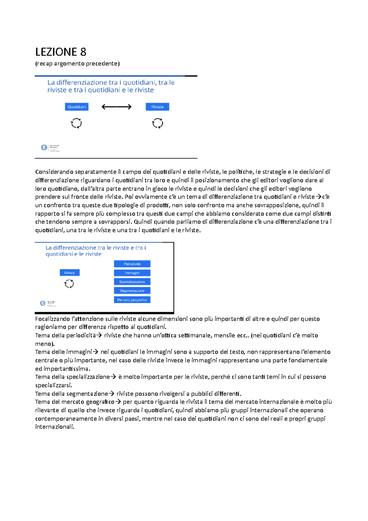 Lezione 8 media - LEZIONE 8 (recap argomento precedente) Considerando ...