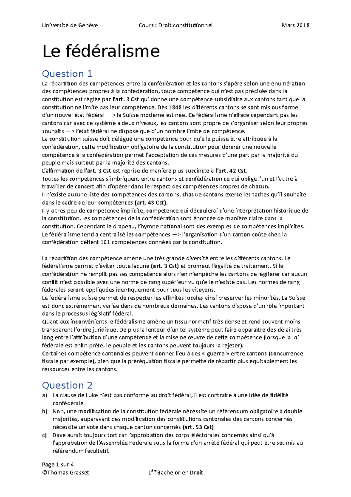 Exercice pratique 15 - Université de Genève Cours : Droit ...