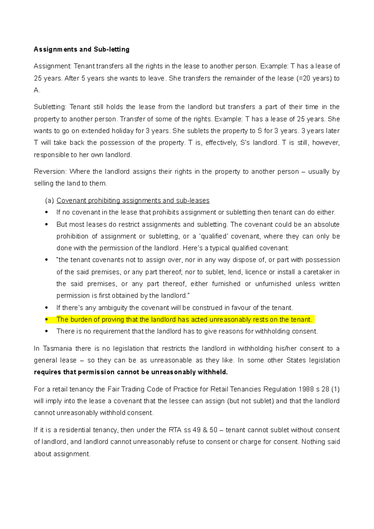Assignments and Sub - Assignments and Sub-letting Assignment: Tenant ...