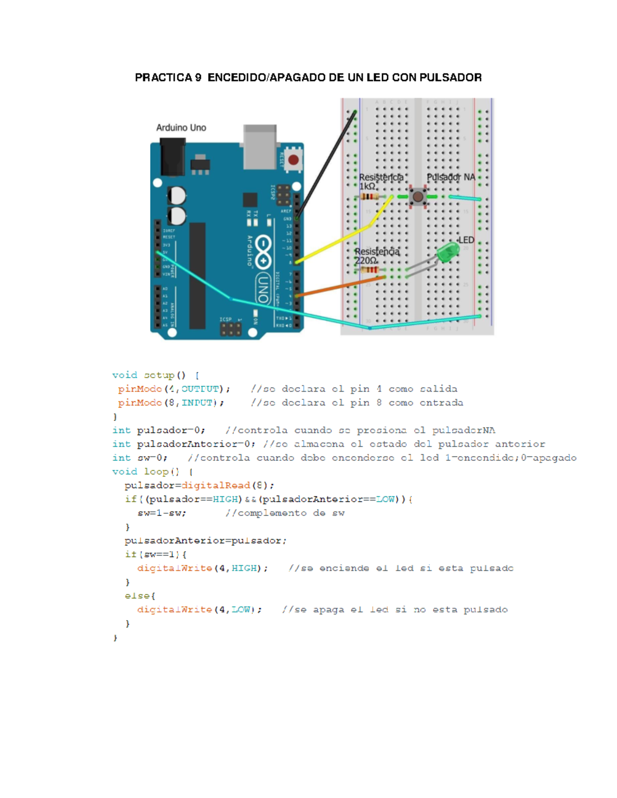Practica 9 Encendido- Apagado DE UN LED CON Pulsador - Electronica ...
