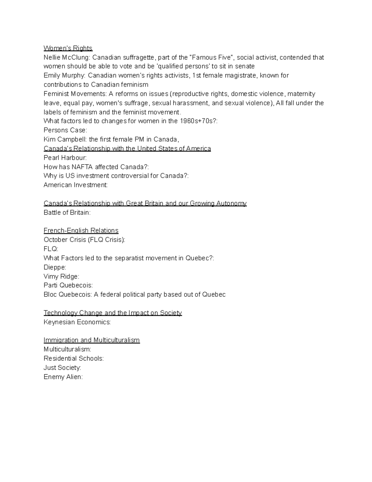 History Exam Review - Women’s Rights Nellie McClung: Canadian ...