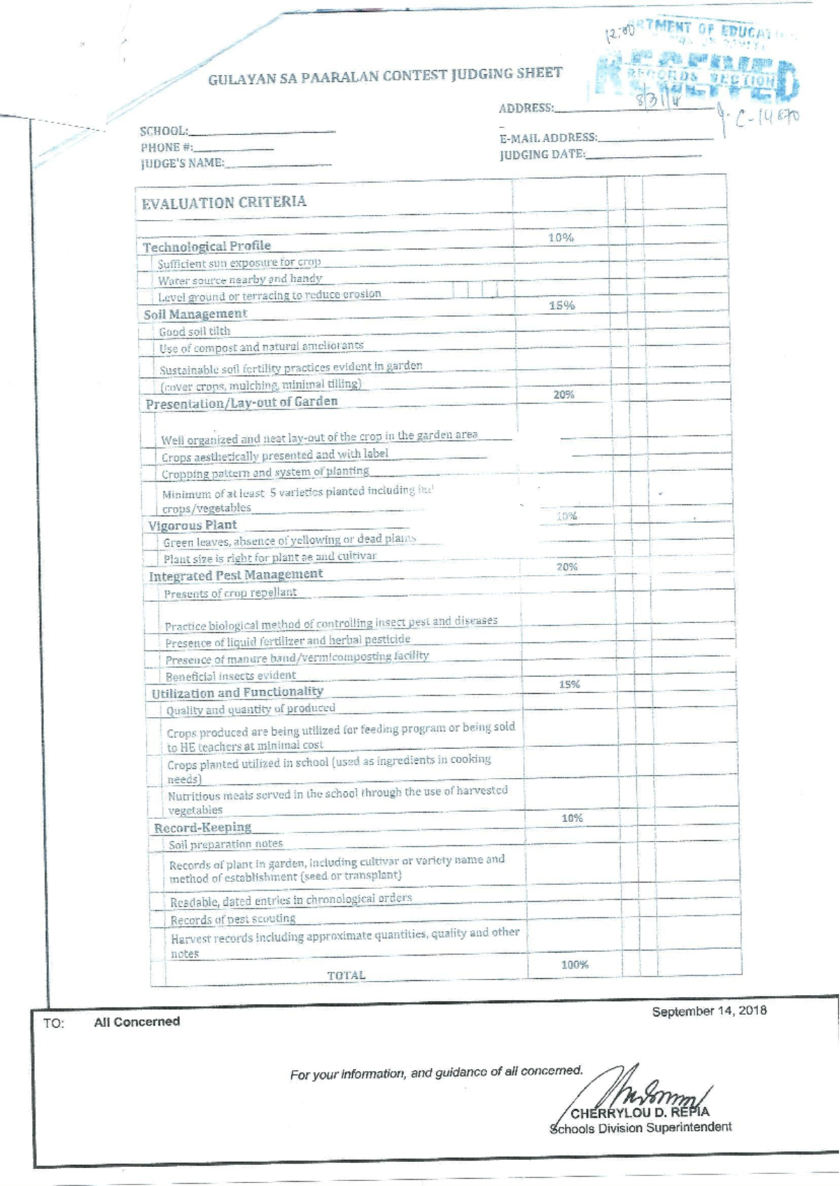 GSP-Judging-Sheet - rubrics for gulayan - TMENT OF EDUCAT GULAYAN SA ...