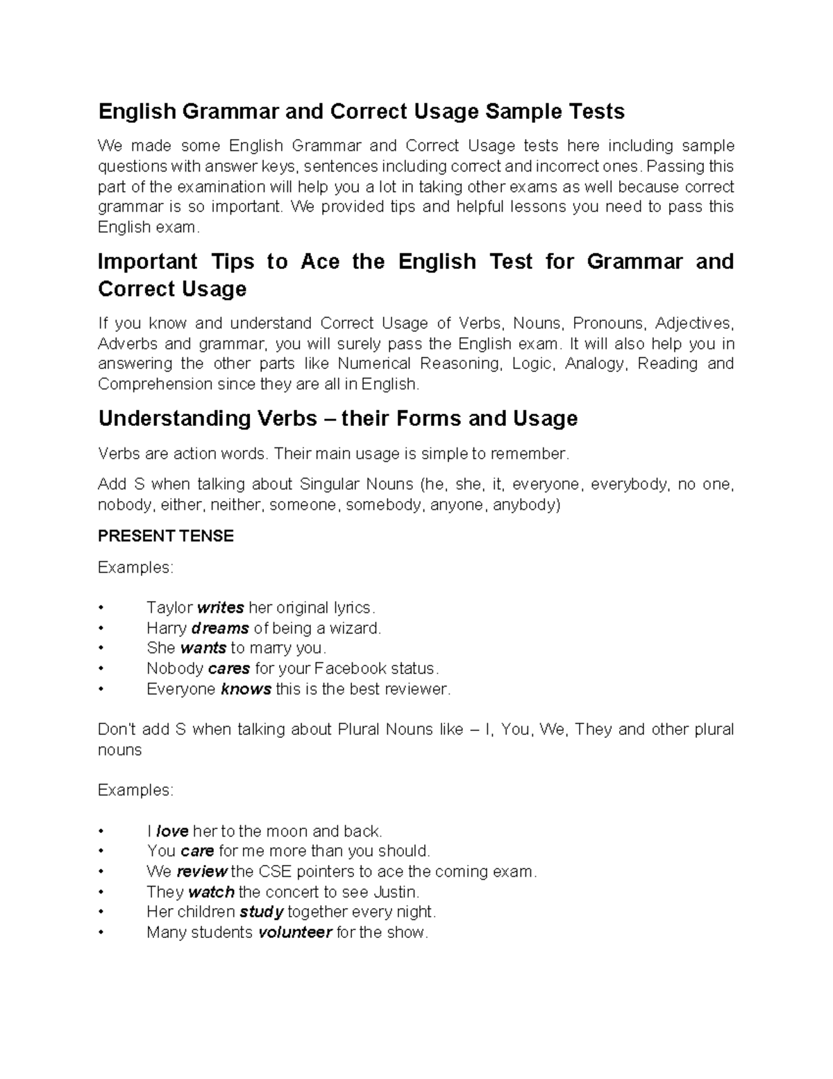 Verbal Reasoning Grammar and Correct Usage - English Grammar and ...