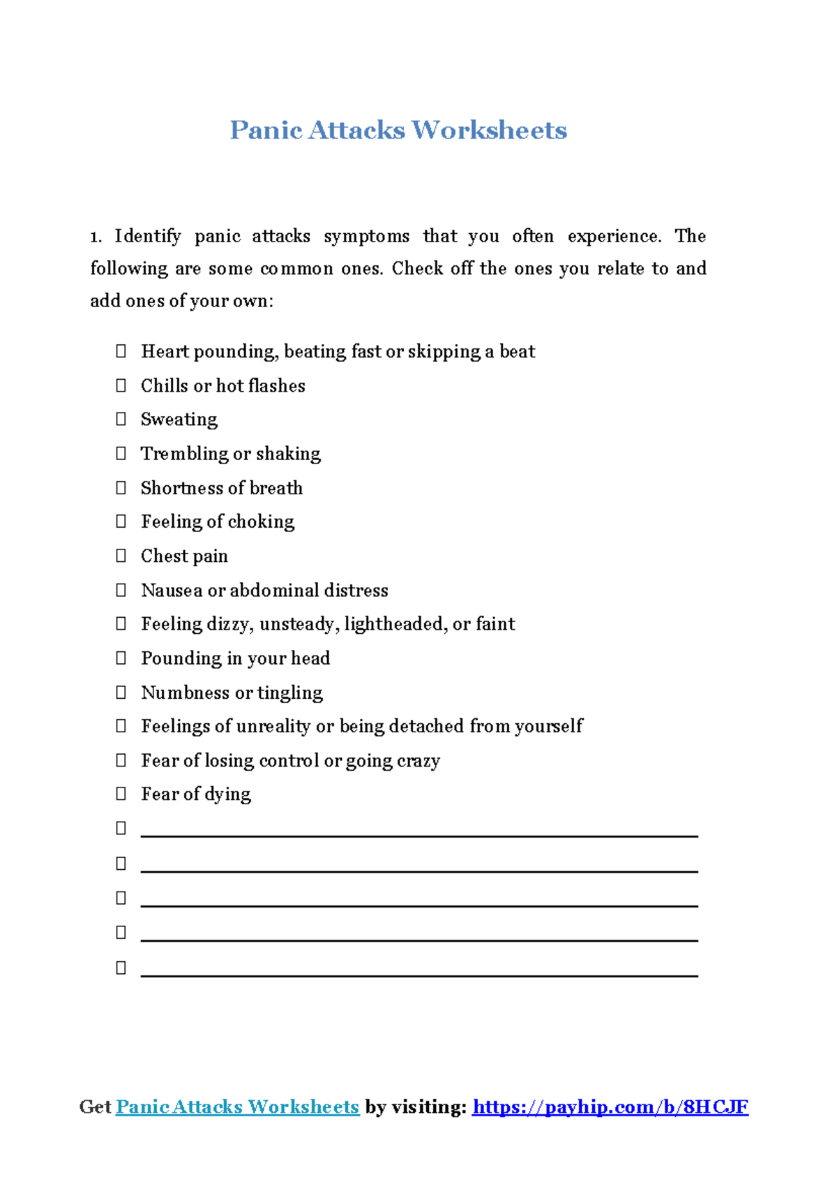 Panic-Attacks-Worksheets - Panic Attacks Worksheets Identify panic ...