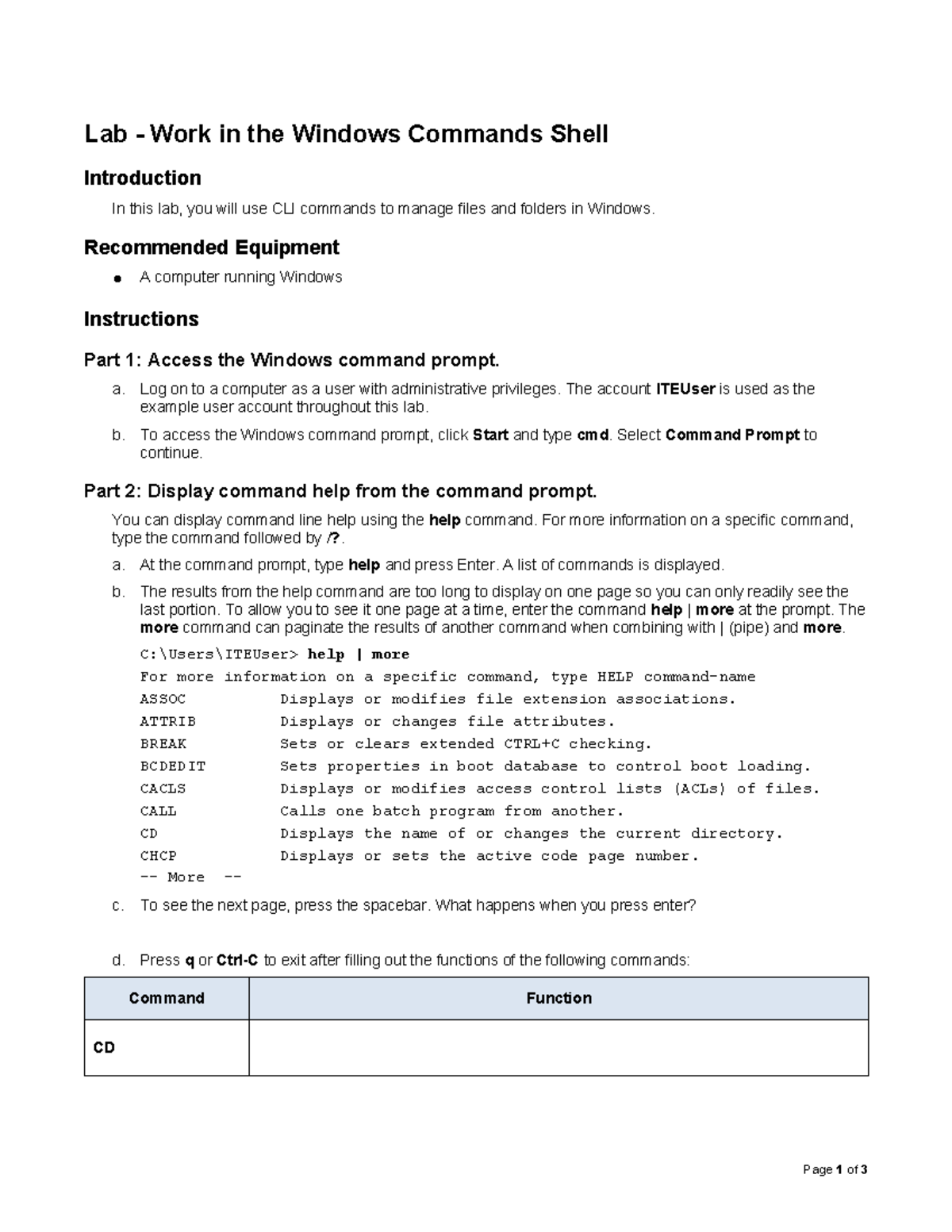 1.16 Lab - Work in the Windows Command Shell - Lab - Work in the Windows Commands Shell ...