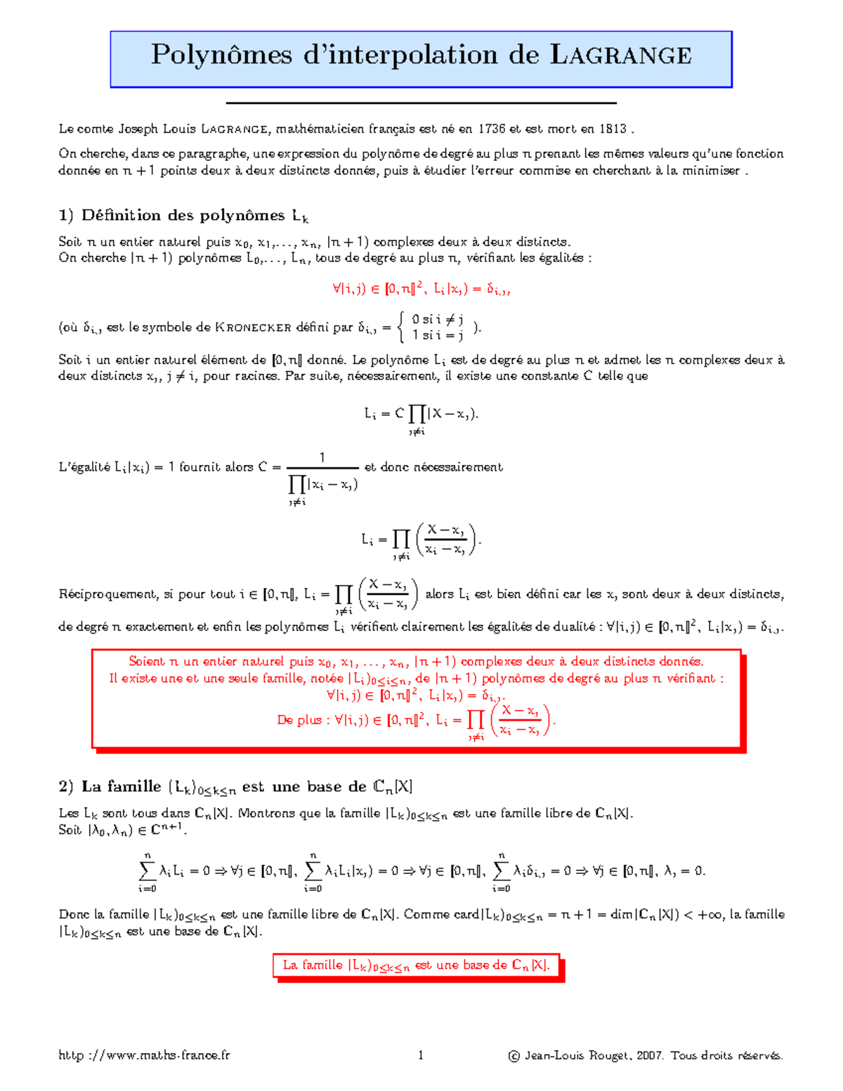 Polynomes d interpolation de lagrange - Polynômes d’interpolation de Lagrange Le comte Joseph ...