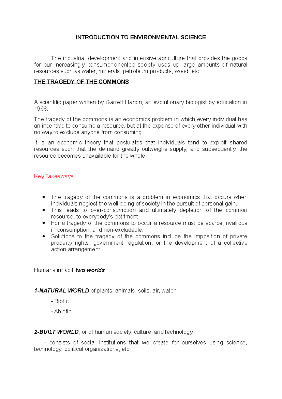 Introduction TO Environmental Science - INTRODUCTION TO ENVIRONMENTAL ...