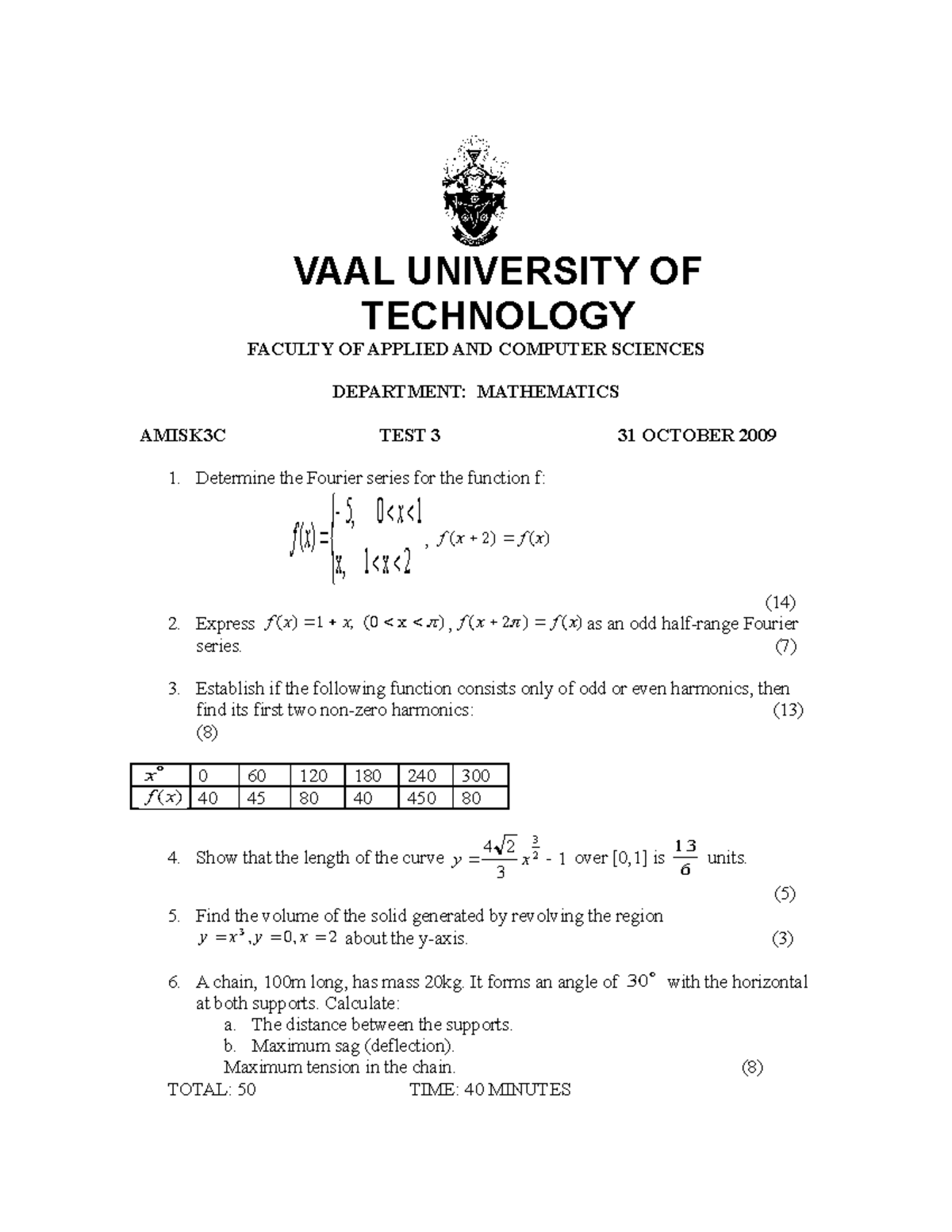 0902 Mathematics exam 2020 questions - VAAL UNIVERSITY OF TECHNOLOGY ...