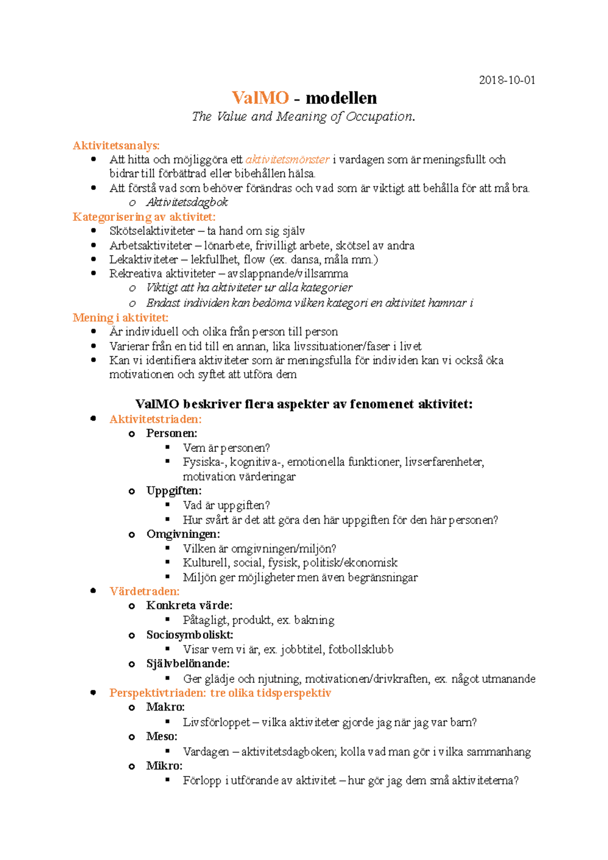 Val MO-modellen - föreläsningsanteckningar 1 - 2018-10- ValMO - modellen The Value and Meaning ...