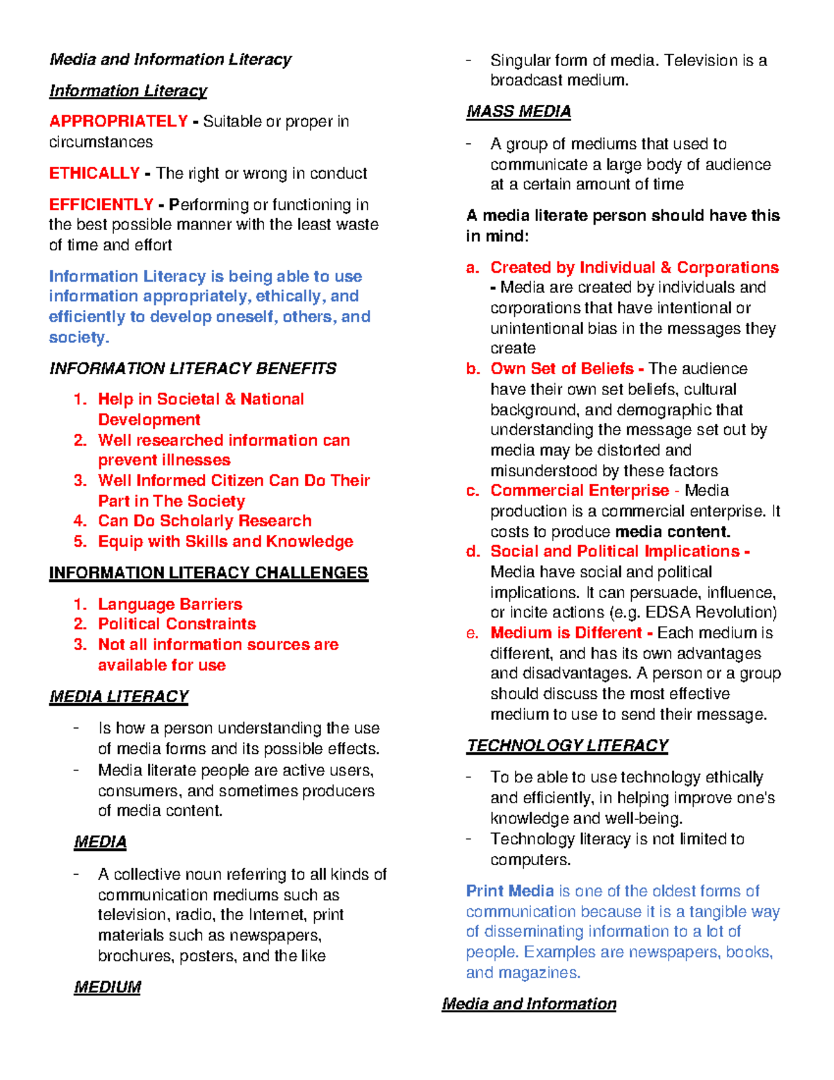 Information Literacy - Lecture notes 1 - Media and Information Literacy ...