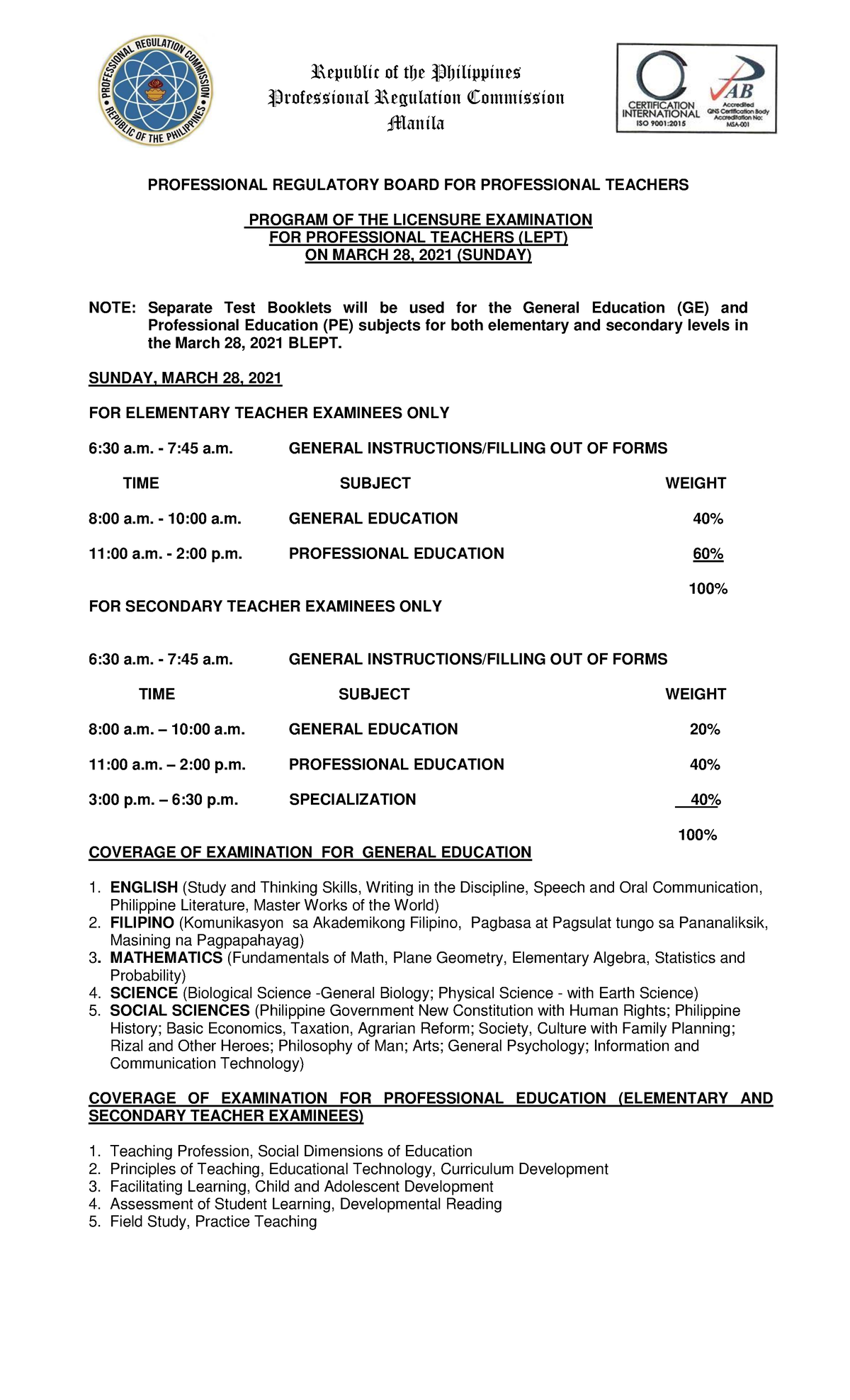 LET-Board-Exam - Lecture notes 1 - Republic of the Philippines ...