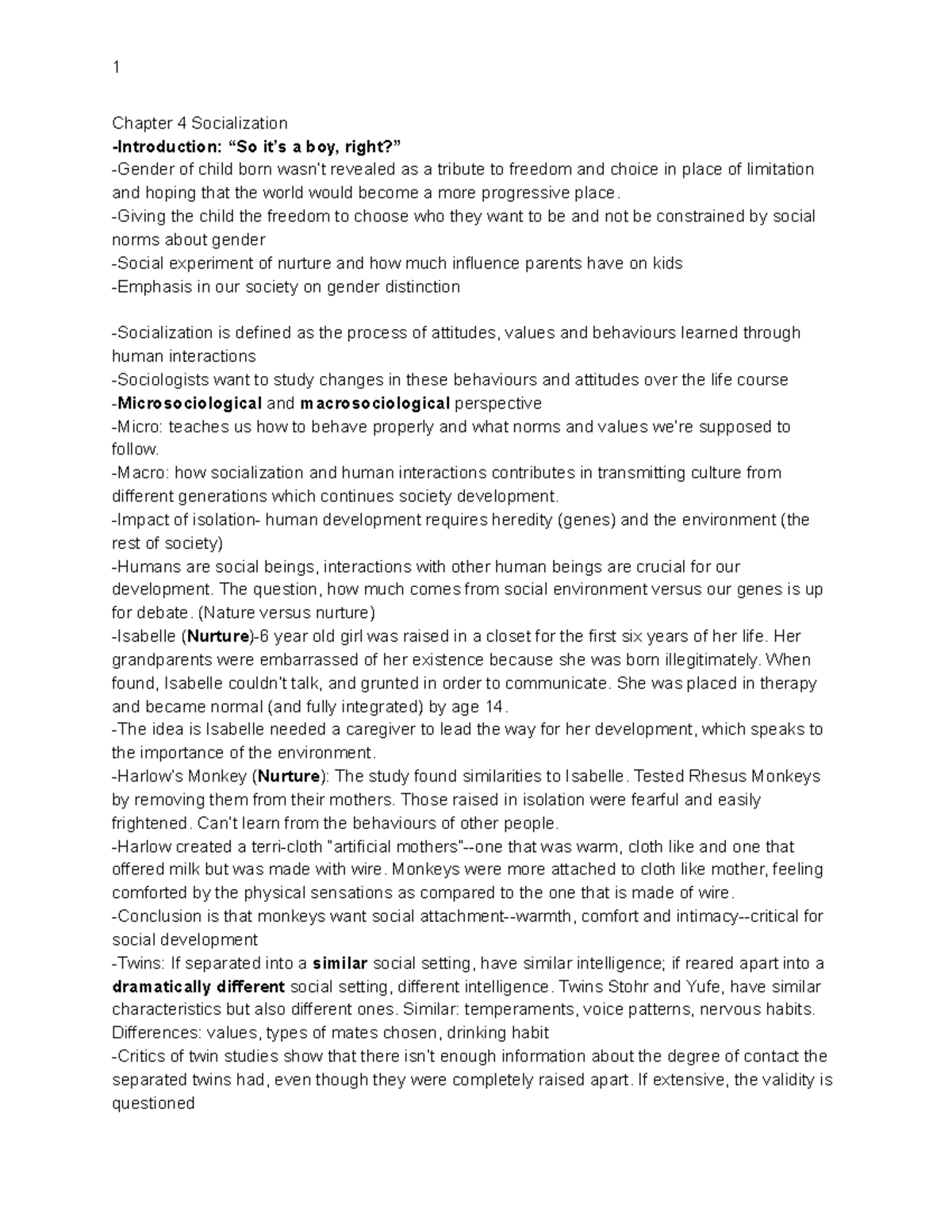 SOC 100 MT2 Review Chapter 4-6 - Chapter 4 Socialization -Introduction ...
