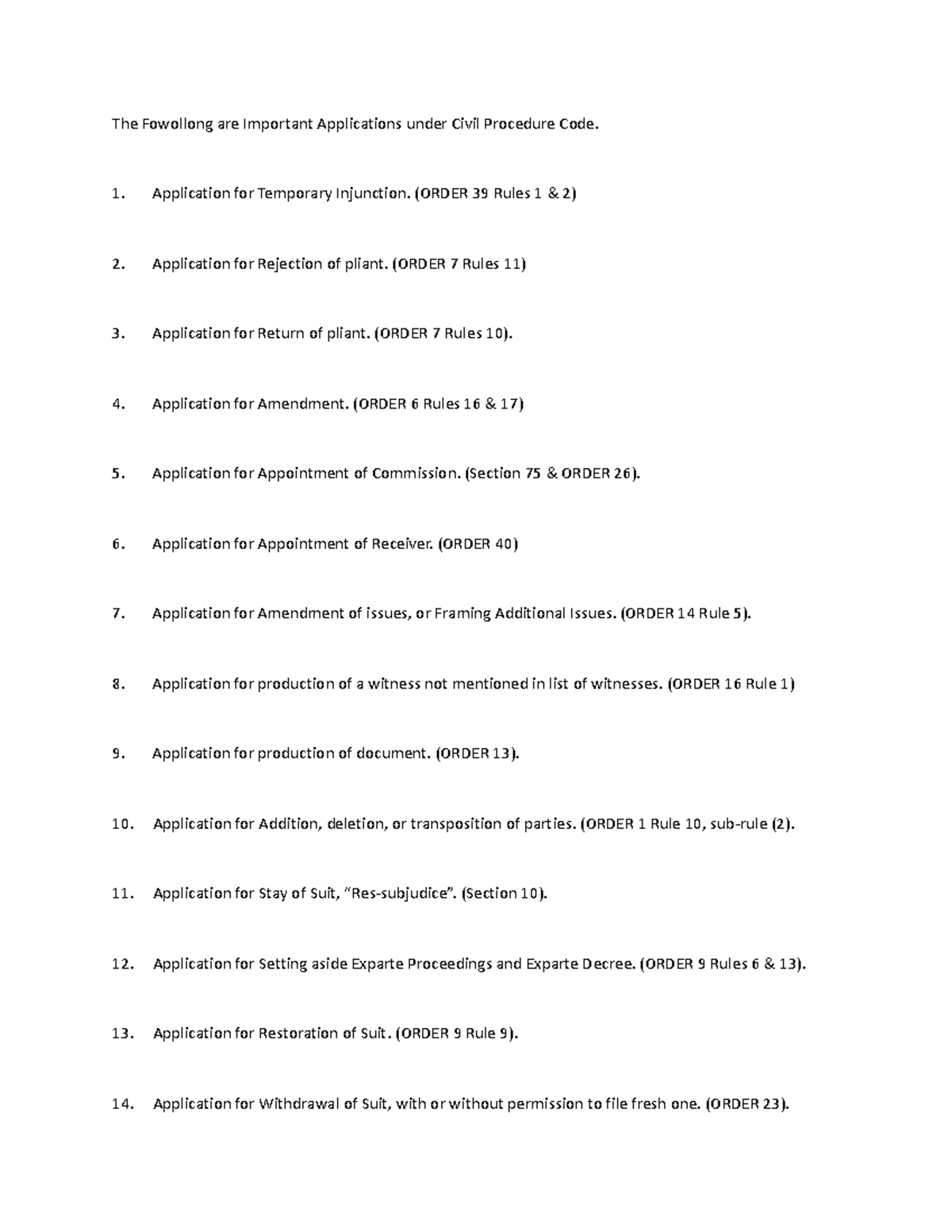 Important applications under Civil Procedure Code - Application for ...