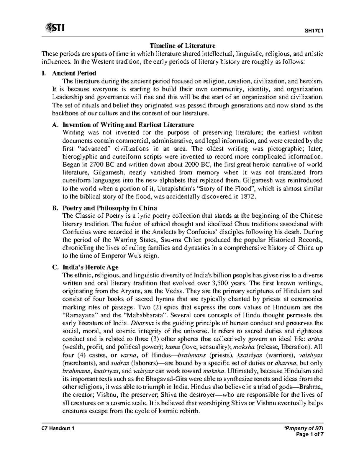 Timeline of Literature - 07 Handout 1 *Property of STI Timeline of ...