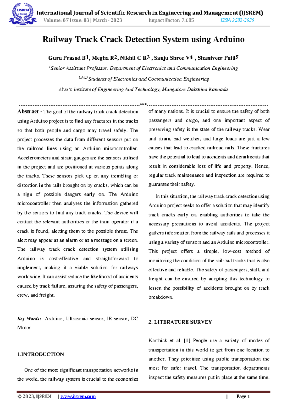 Railway Track Crack Detection using Arduino - Volume: 07 Issue: 03 ...