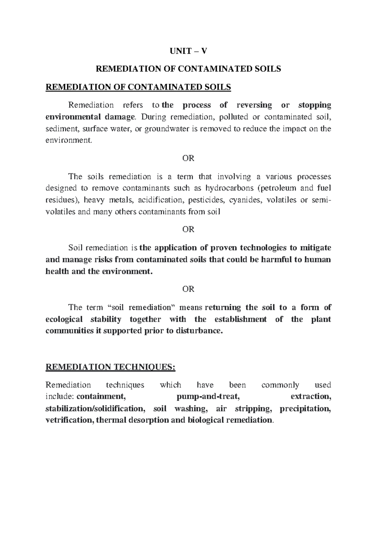 GEE - V UNIT - GEE - UNIT – V REMEDIATION OF CONTAMINATED SOILS ...