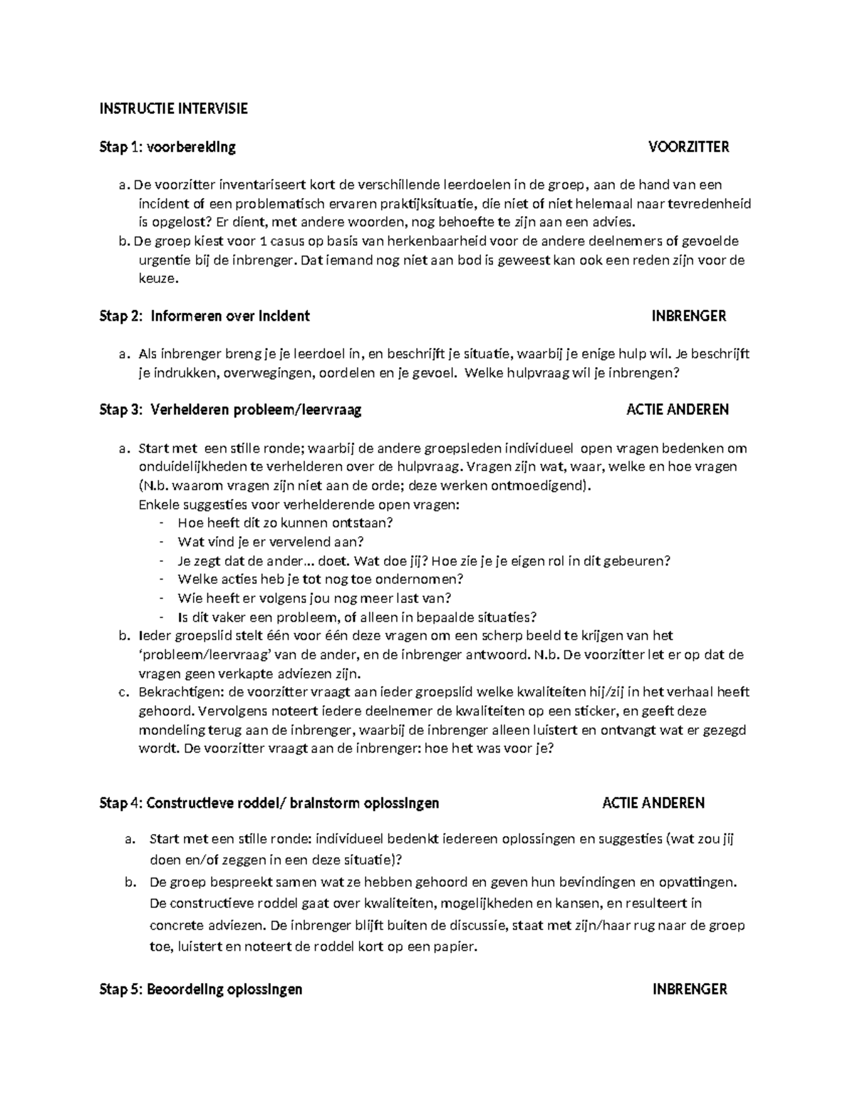 Instructie Intervisie - INSTRUCTIE INTERVISIE Stap 1: voorbereiding ...