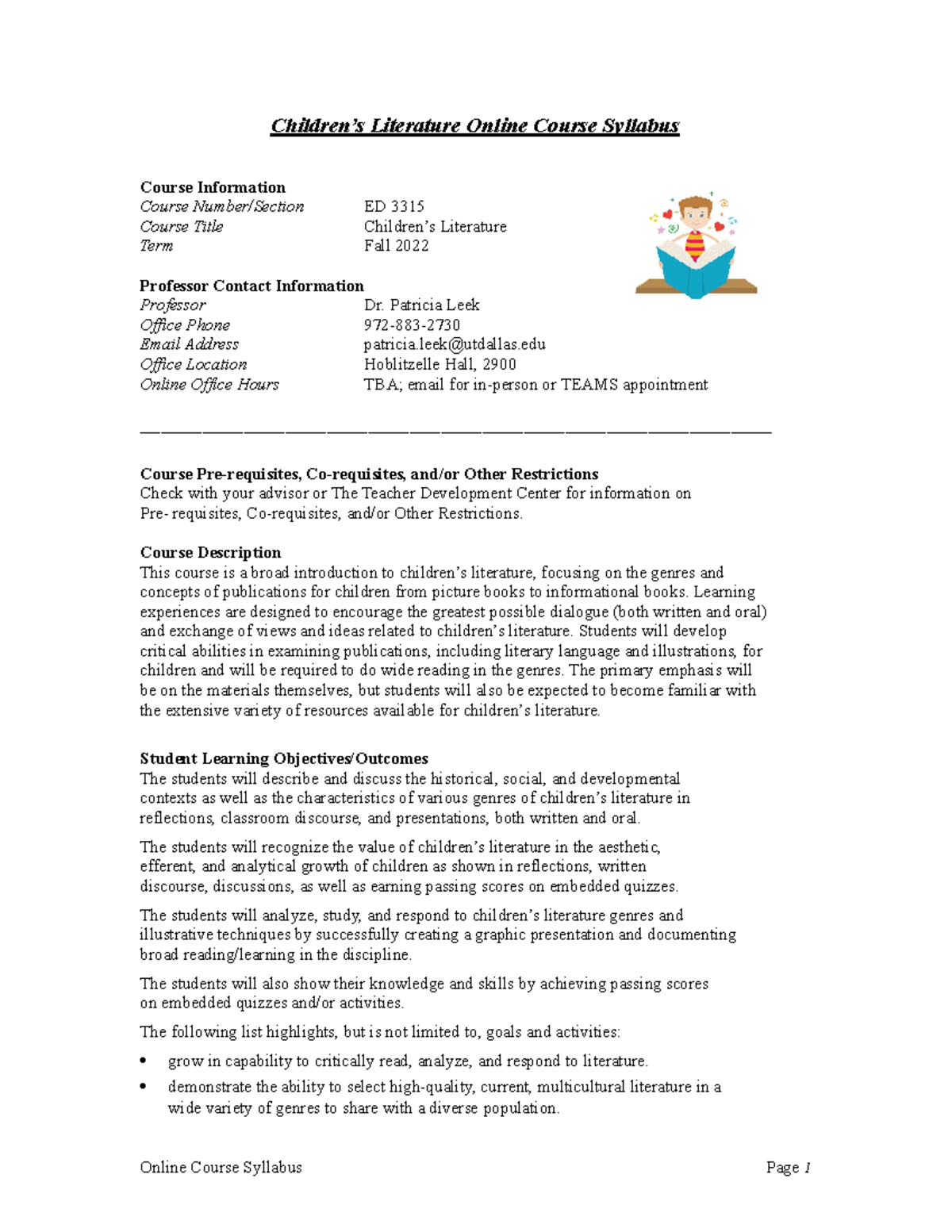 CL fall 22 syllabus Final - Children’s Literature Online Course ...