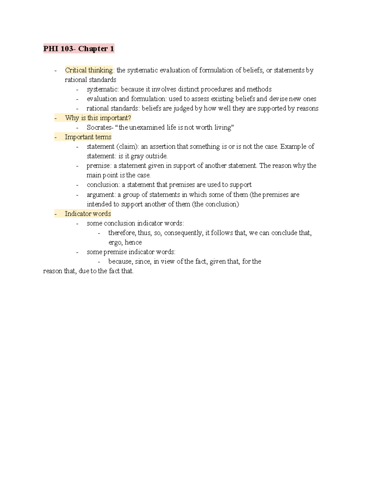 PHI 103- Chapter 1 - Example of statement: is it gray outside. premise ...