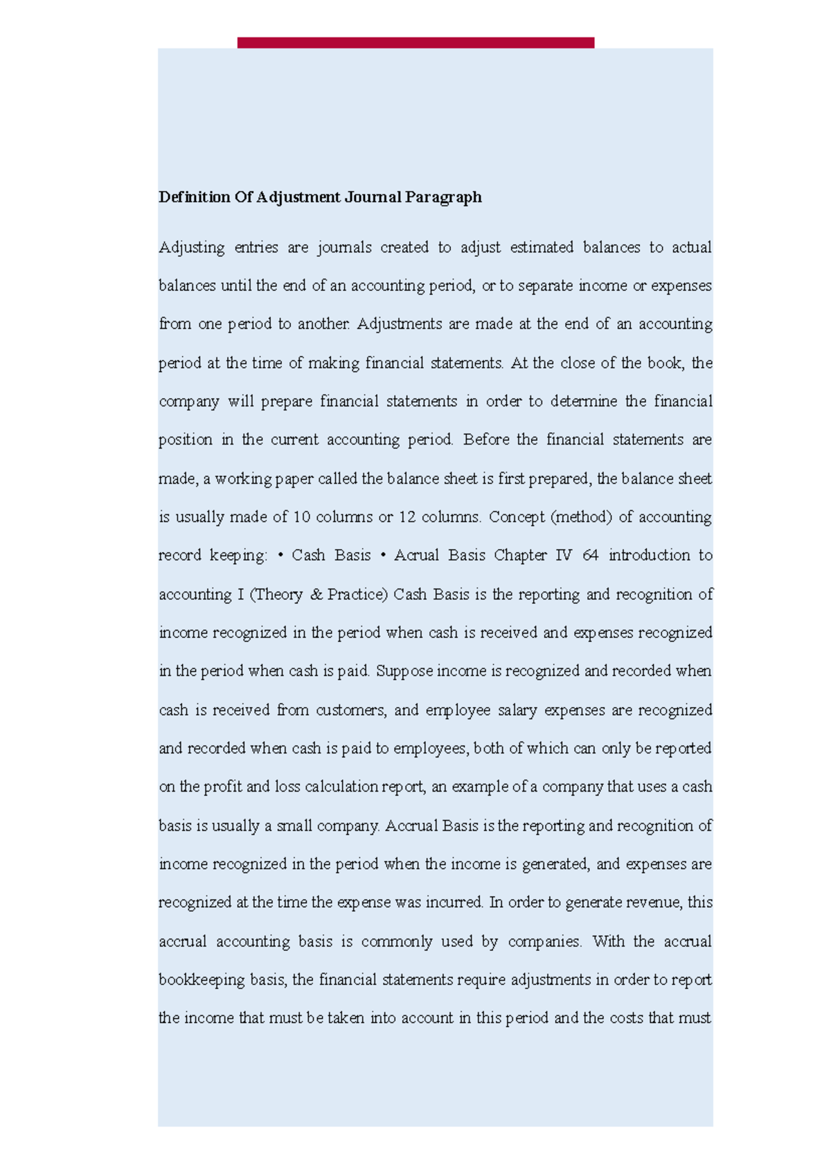 Notes Accounting - Definition Of Adjustment Journal Paragraph ...