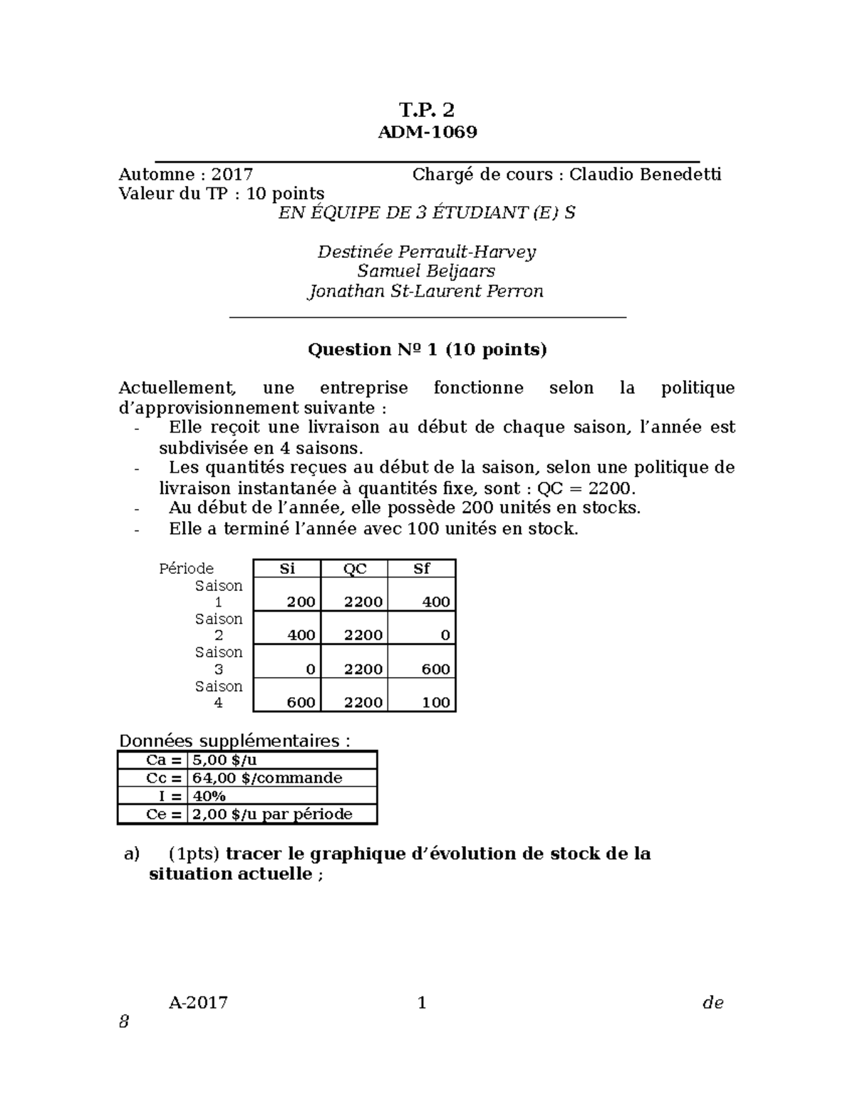 Travail de session 2 - T. 2 ADM- Automne : 2017 Chargé de cours ...