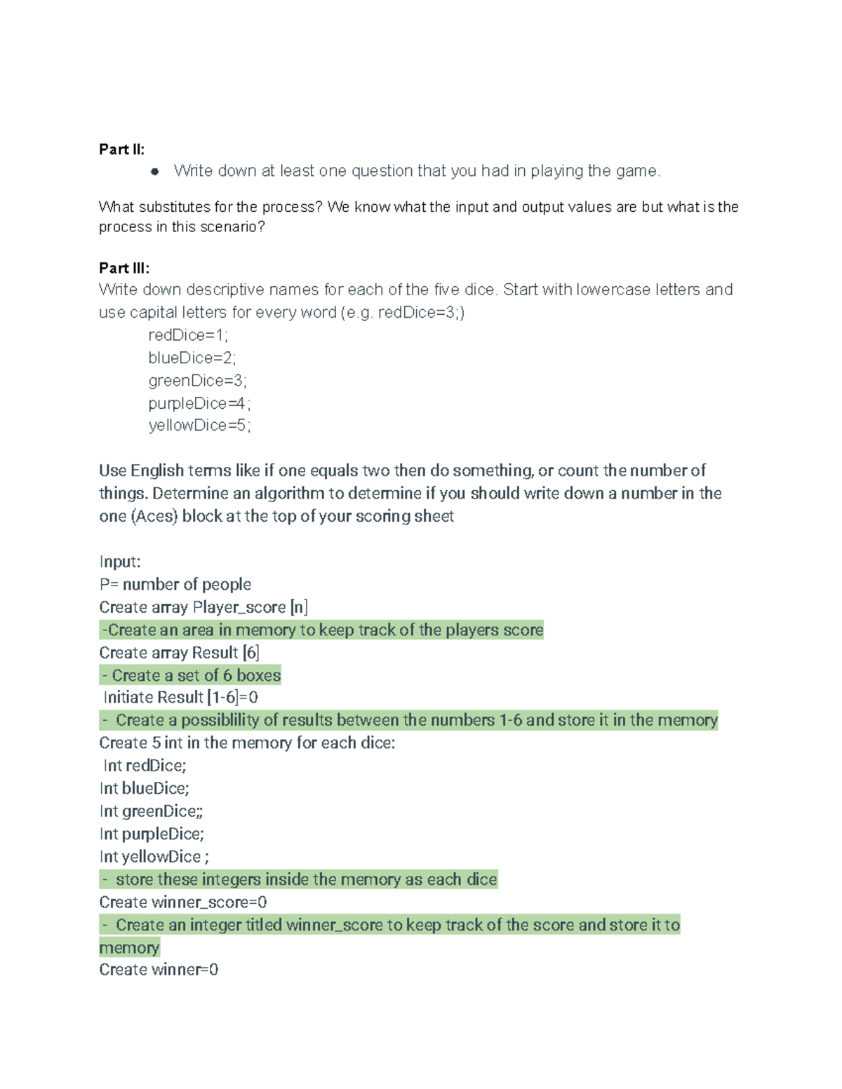 Fundamentals of Comp Lab 1 - Part II: Write down at least one question ...
