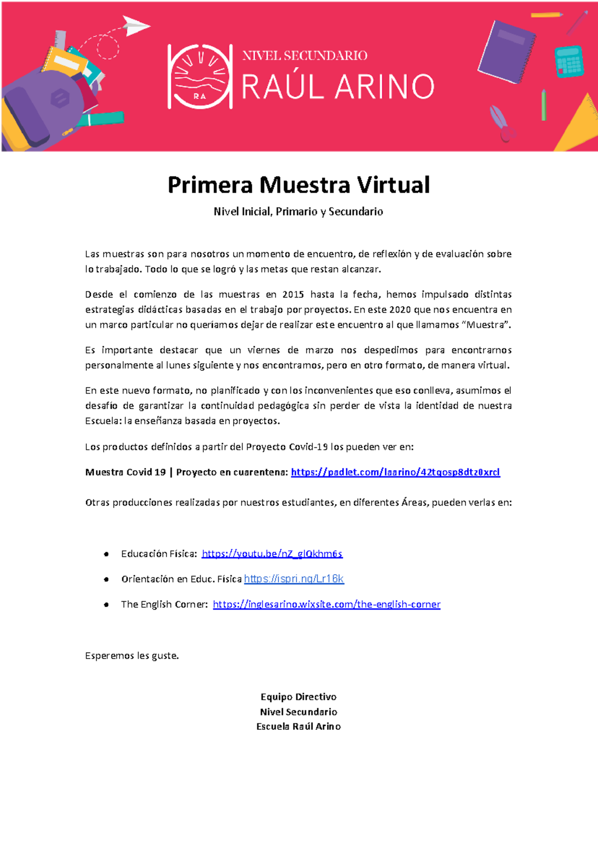 Primera Muestra Virtual - Primera Muestra Virtual Nivel Inicial, Primario y Secundario Las ...