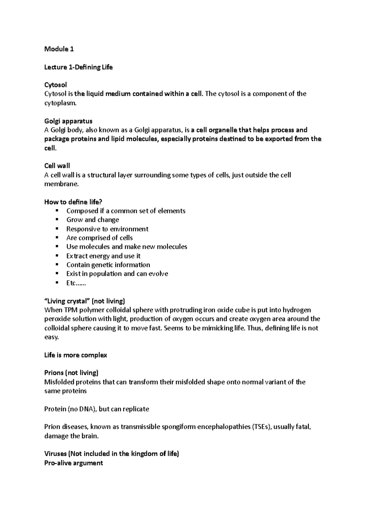 Module 1 - The University of Melbourne Lecture note for biomolecules ...